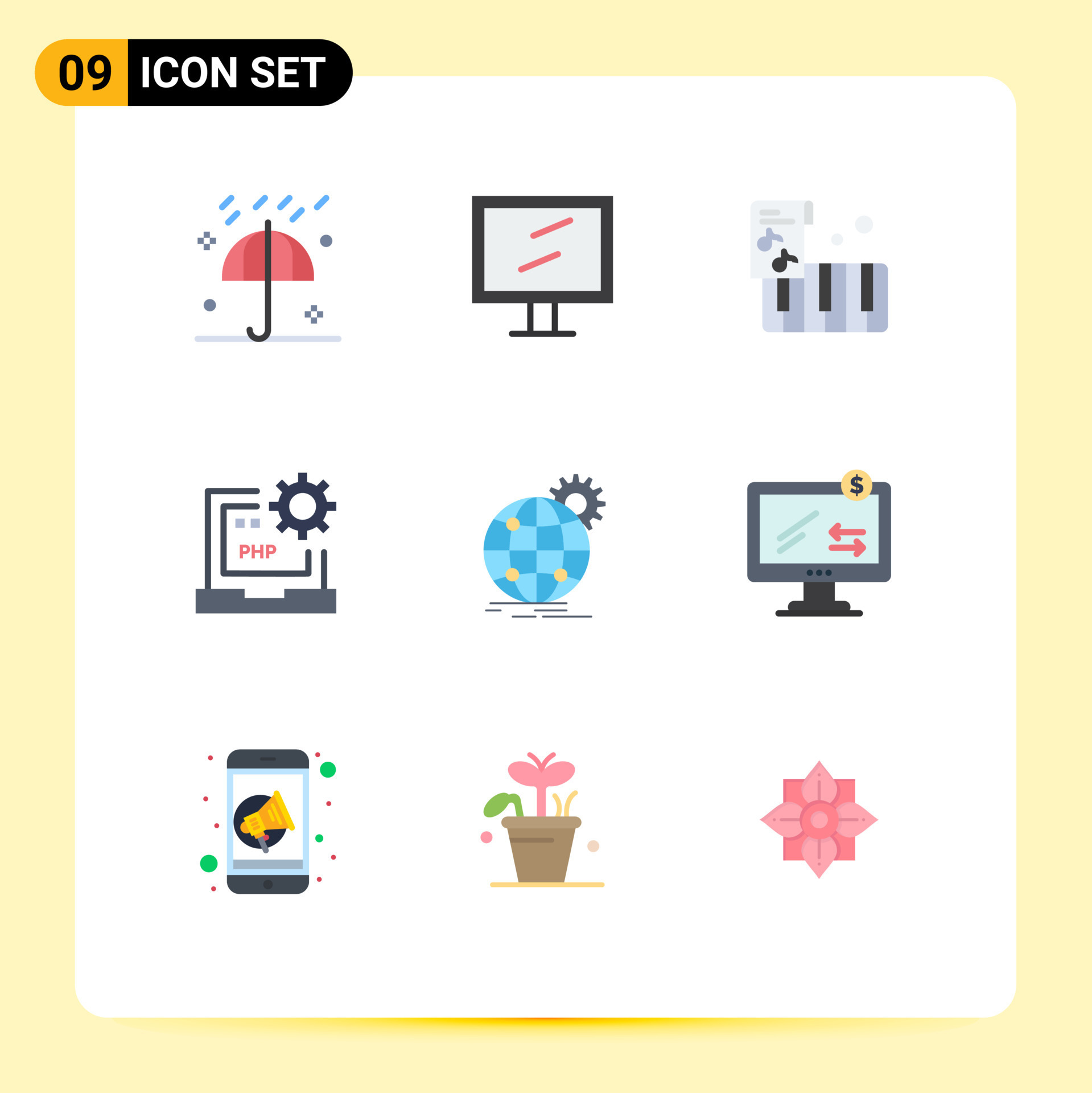 Universal Icon Symbols Group of 9 Modern Flat Colors of business laptop ...