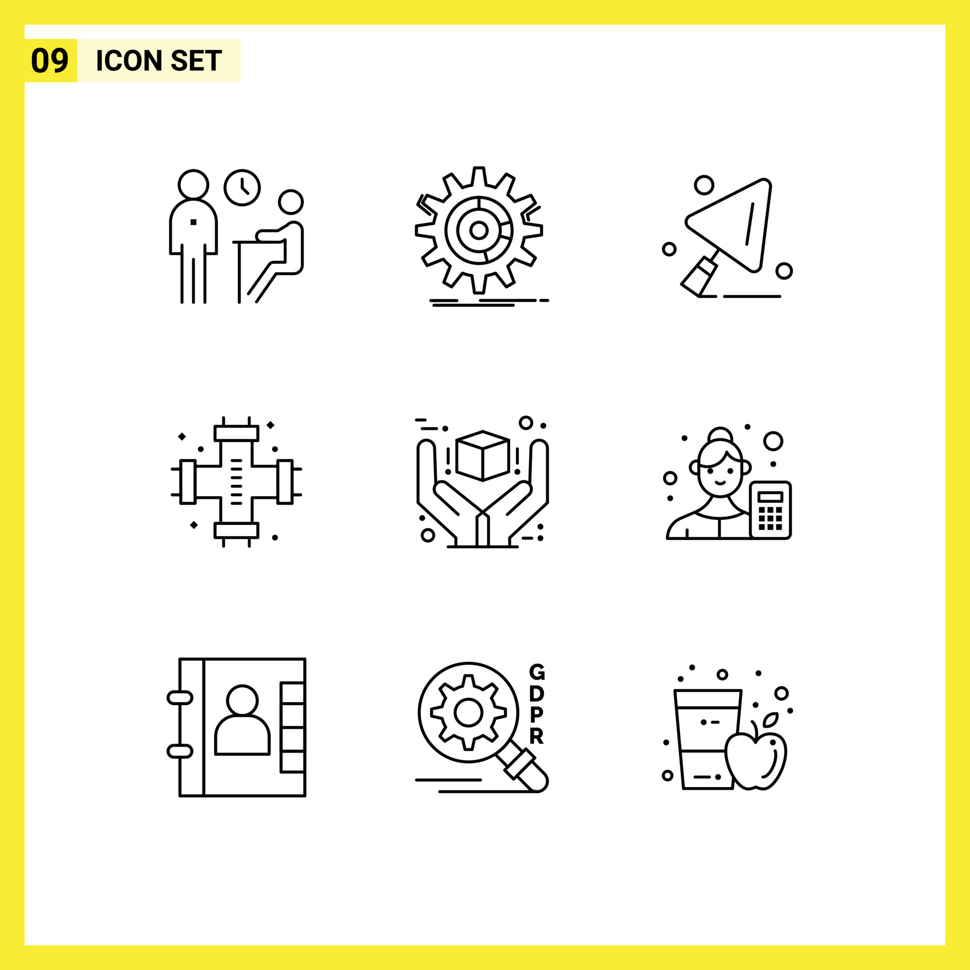 Set Of 9 Vector Outlines On Grid For System Plumber Process Pipes Construction Worker Editable