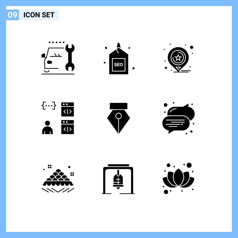 Set of 9 Modern UI Icons Symbols Signs for development coding seo browser business Editable ...