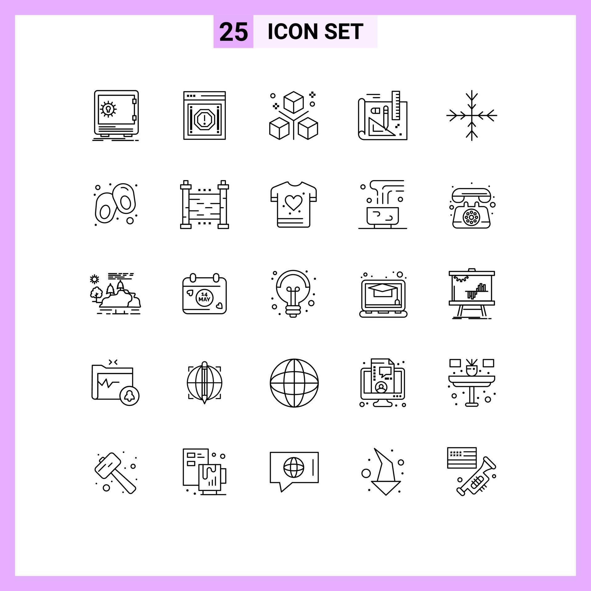 Pictogram Set Of 25 Simple Lines Of Line Art Notification Programing
