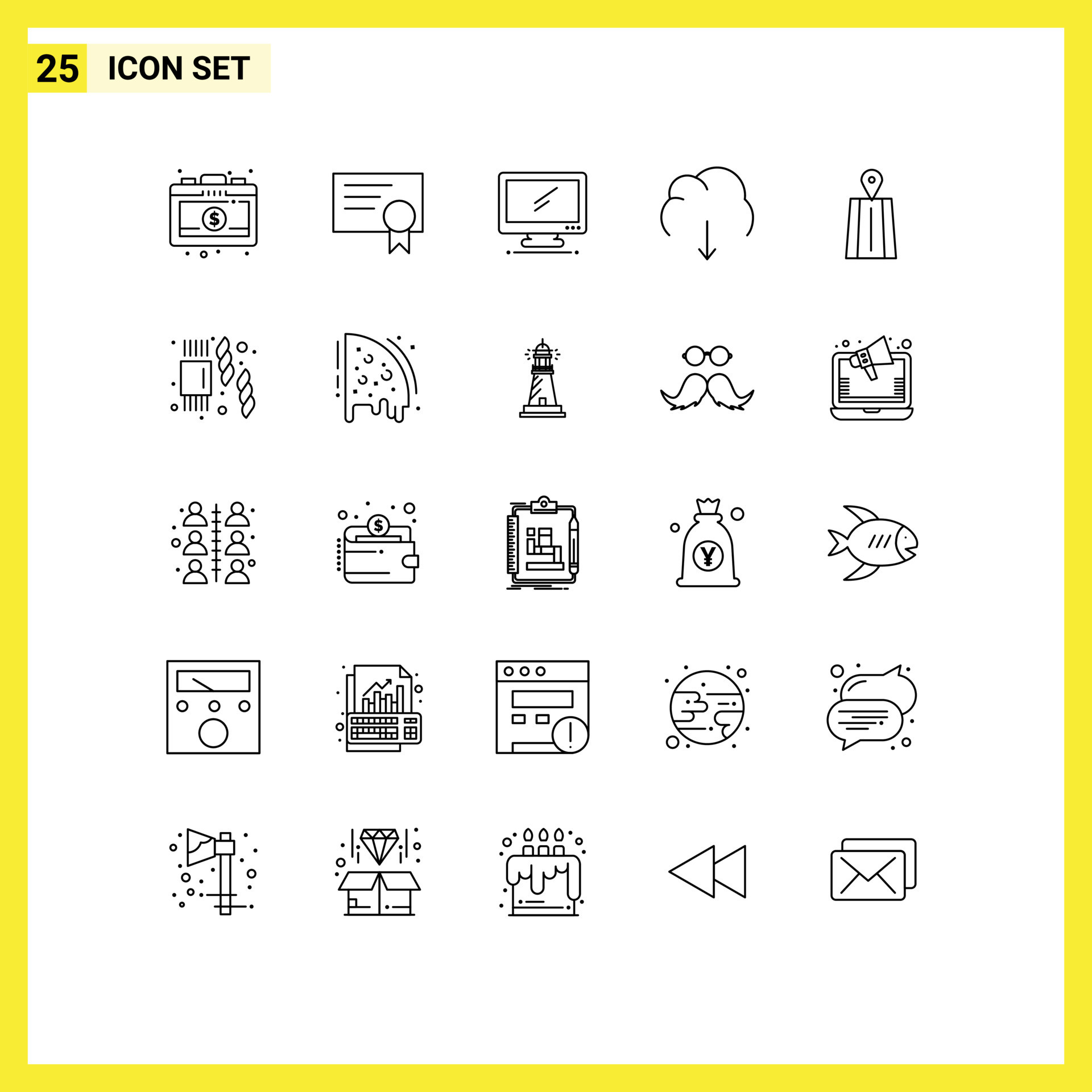 Set Of 25 Vector Lines On Grid For Road Server Device Multimedia Data Editable Vector Design
