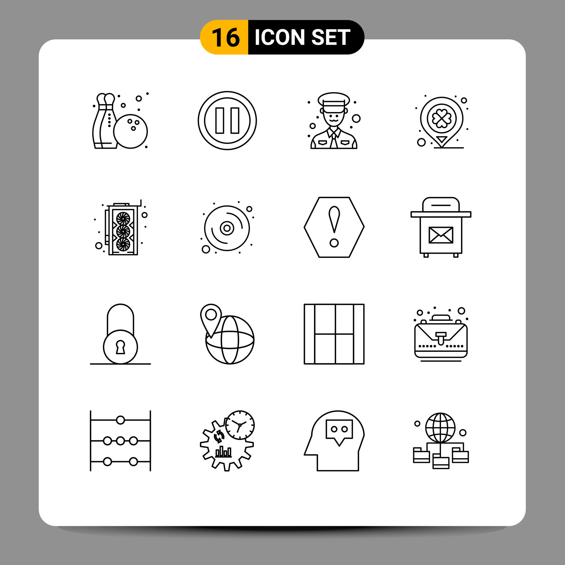Set Of 16 Vector Outlines On Grid For Data Hardware Police Graphic Card