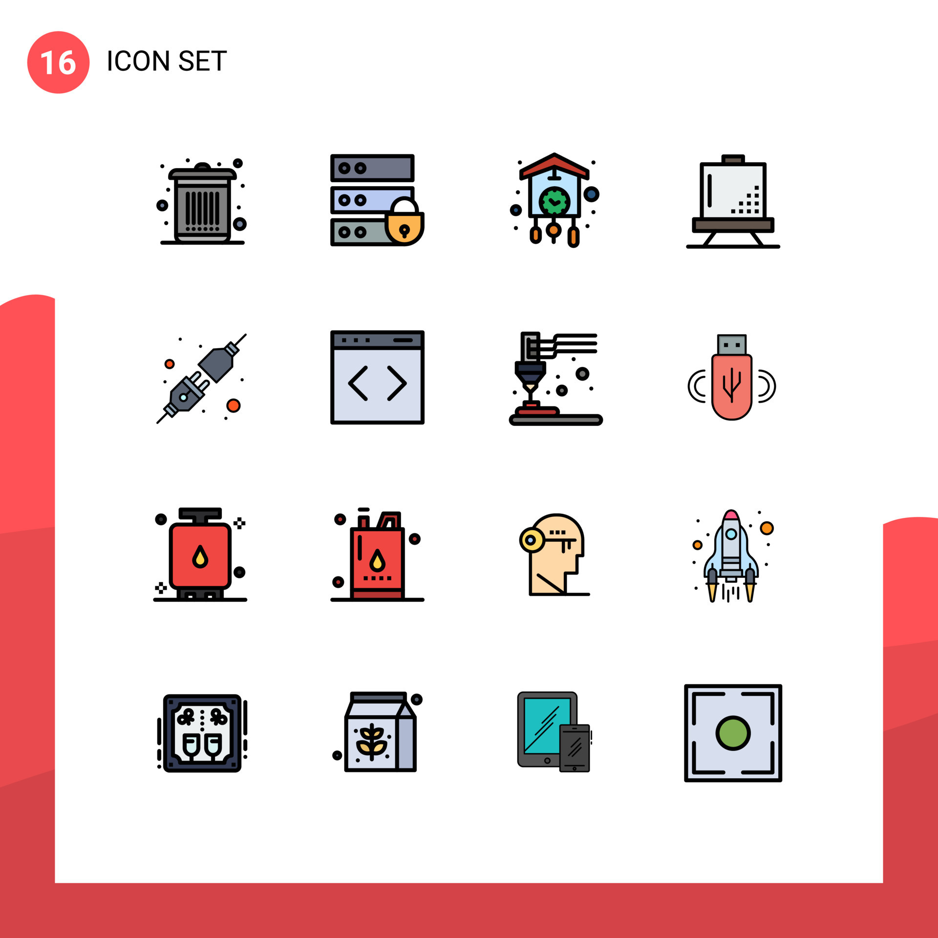 Flat Color Filled Line Pack of 16 Universal Symbols of paint design ...