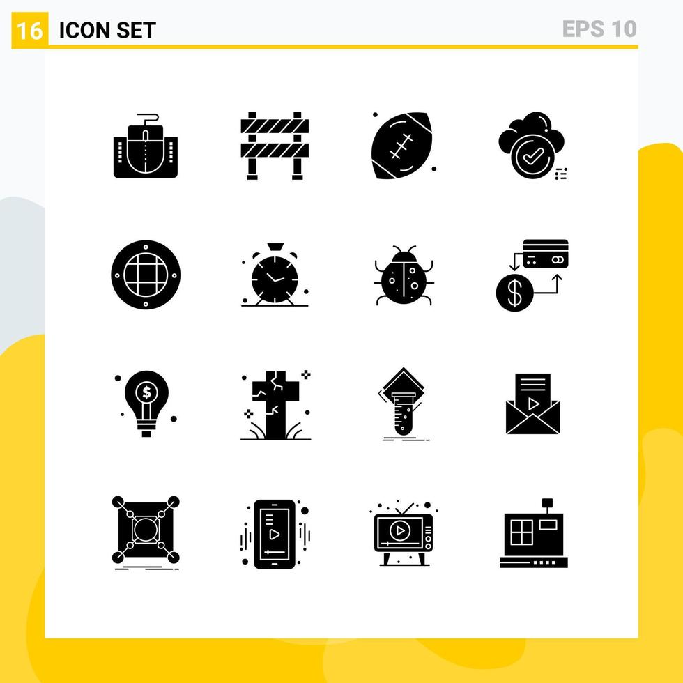 Set of 16 Modern UI Icons Symbols Signs for cloud tick under construction ok game Editable ...