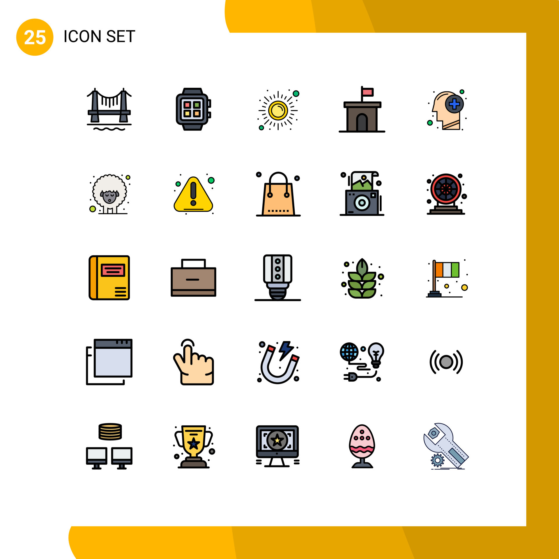 User Interface Pack Of 25 Basic Filled Line Flat Colors Of Mario Estate Watch Architecture Sun