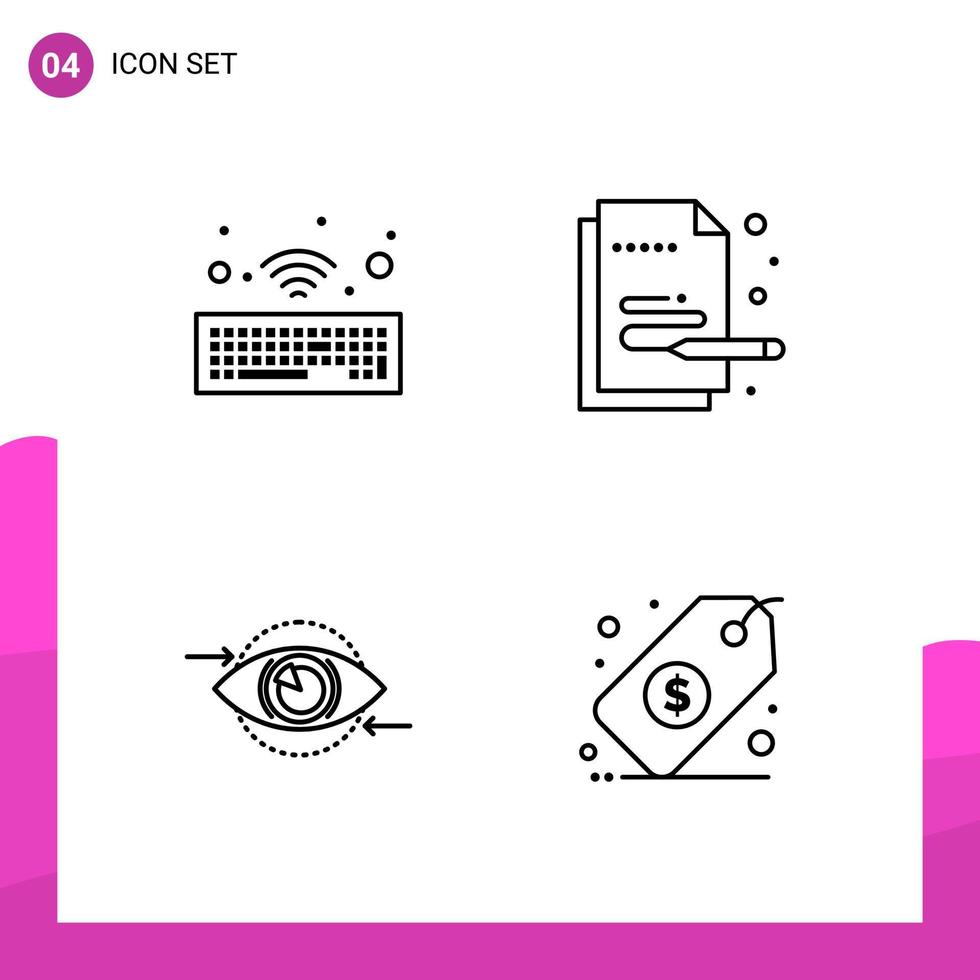 Outline Icon set Pack of 4 Line Icons isolated on White Background for ...