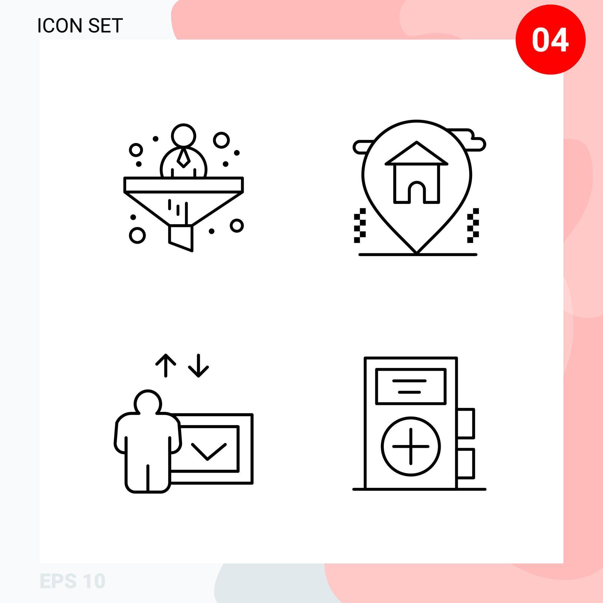 Vector Pack Of 4 Icons In Line Style Creative Outline Pack Isolated On White Background For Web