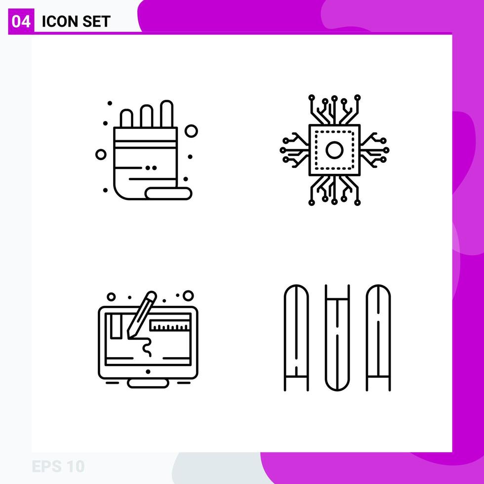 Line Icon set Pack of 4 Outline Icons isolated on White Background for ...