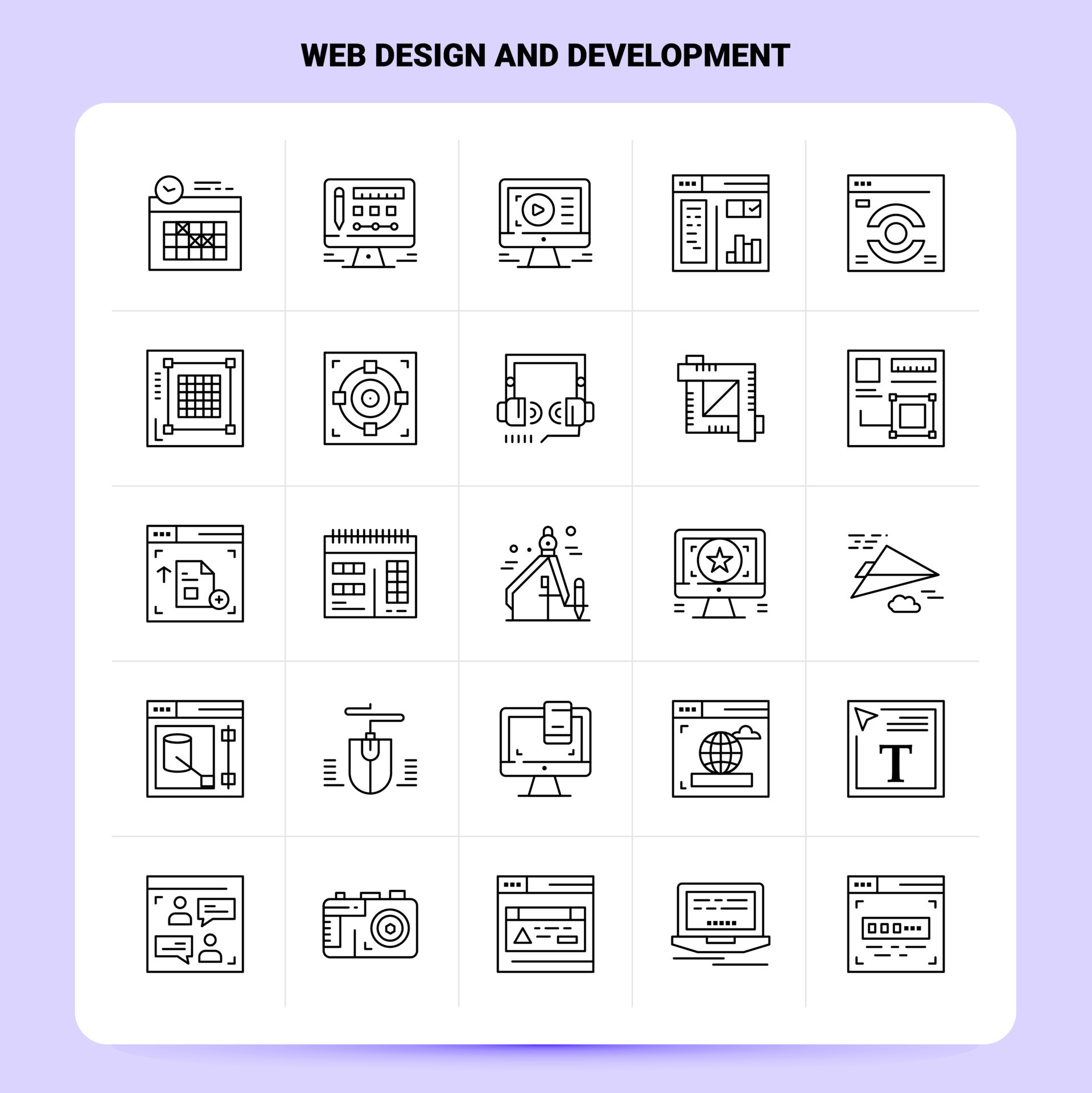 Outline 25 Web Design And Development Icon Set Vector Line Style Design