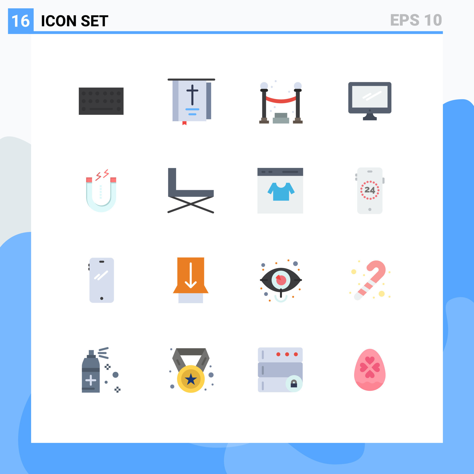 16 User Interface Flat Color Pack Of Modern Signs And Symbols Of Attract Pc Queue Imac Monitor