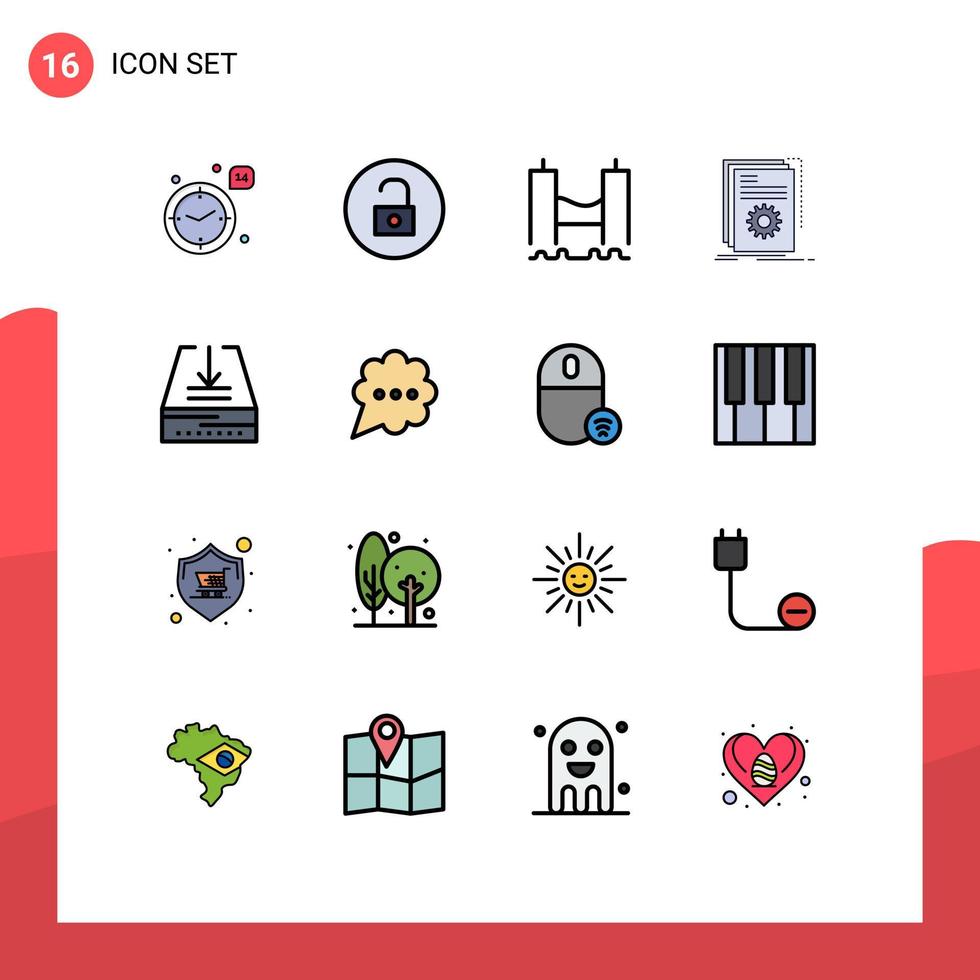 Mobile Interface Flat Color Filled Line Set Of 16 Pictograms Of Script Developer Bridge Build