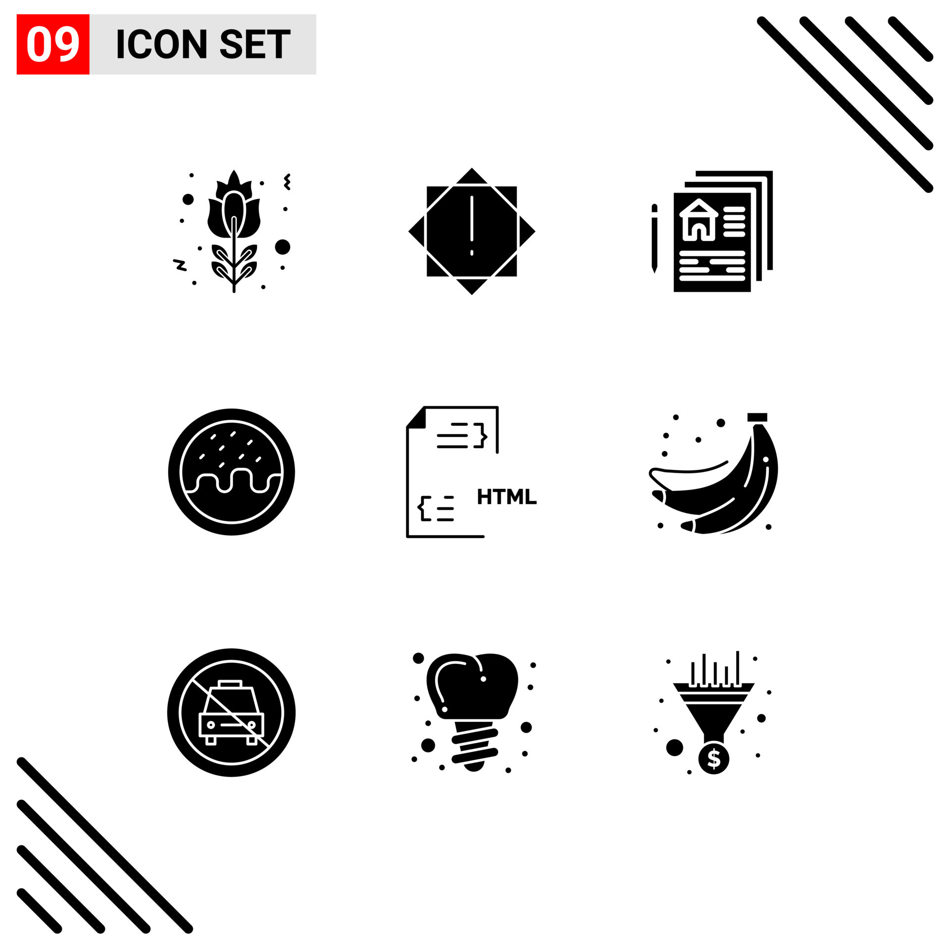 9 Thematic Vector Solid Glyphs and Editable Symbols of file develop ...