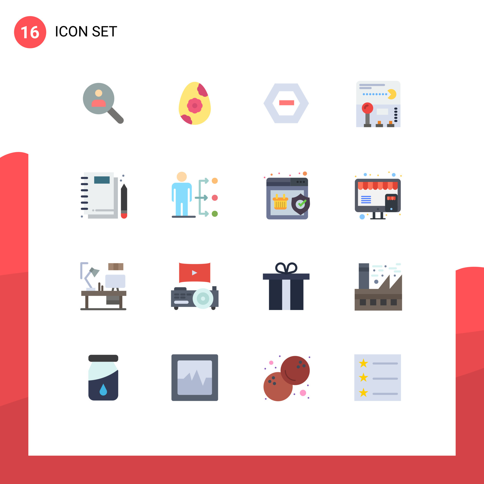 Editable Vector Line Pack Of 16 Simple Flat Colors Of Notebook Game Hexagon Fun Joystick