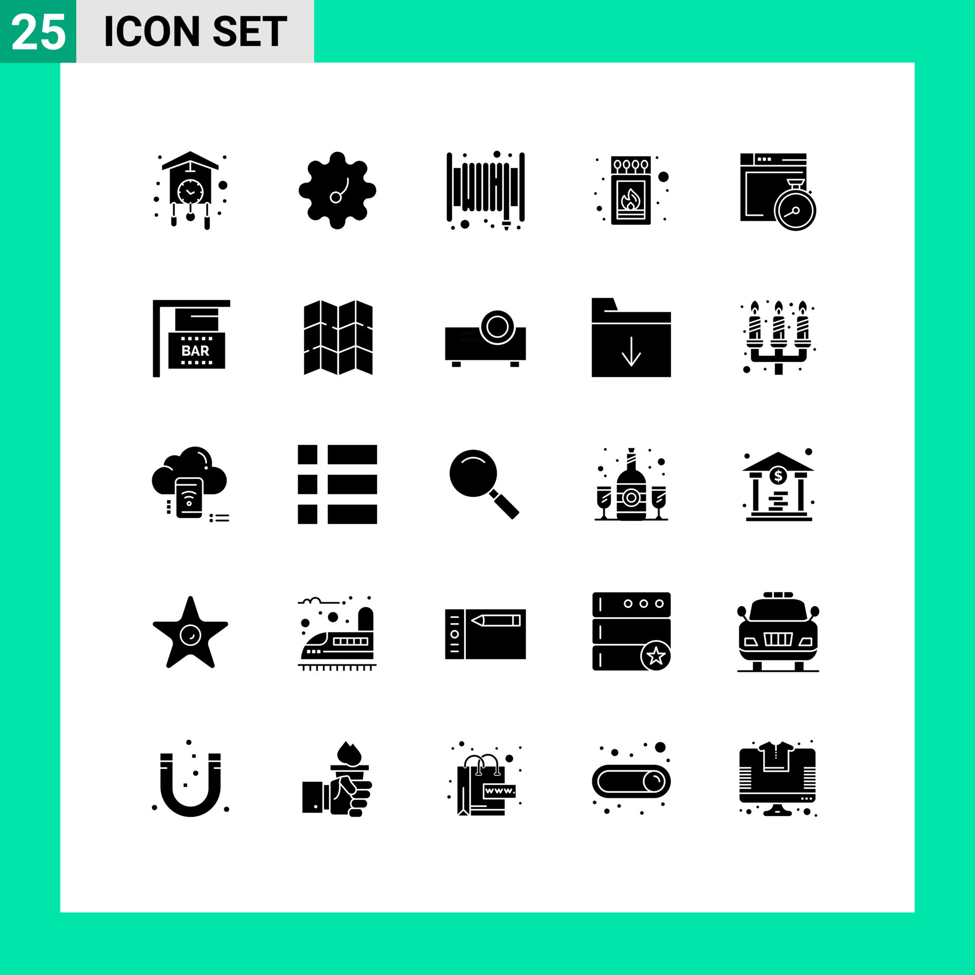 Modern Set Of 25 Solid Glyphs And Symbols Such As Compass File Emergency Stick Fire Editable