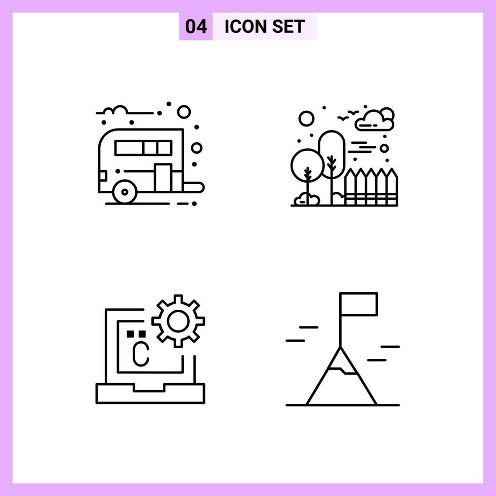 4 Icons in Line Style Outline Symbols on White Background Creative ...