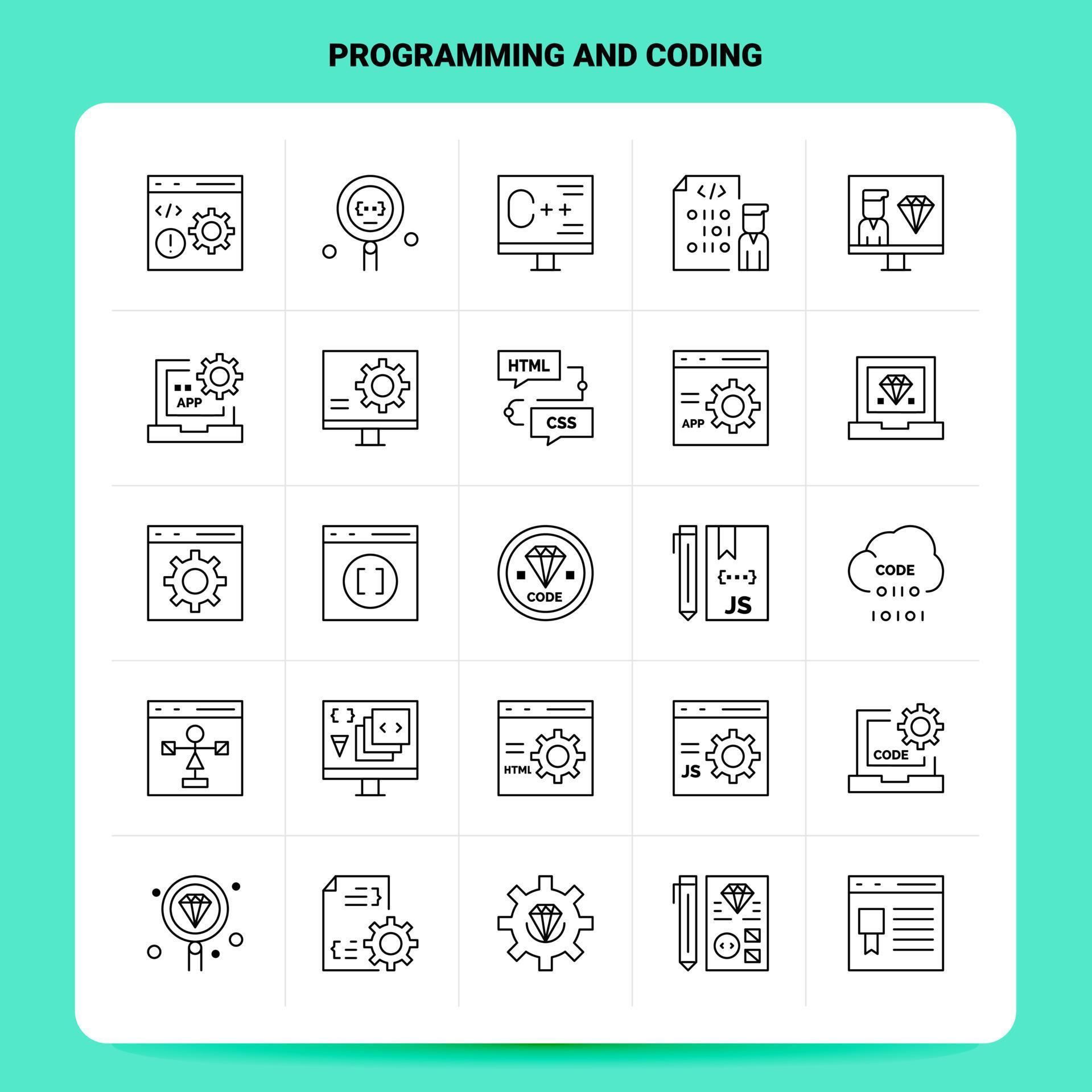 OutLine 25 Programming And Coding Icon set Vector Line Style Design Black Icons Set Linear ...