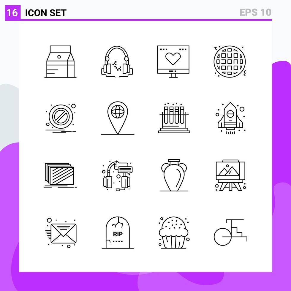 Set of 16 icons in Line style Creative Outline Symbols for Website ...