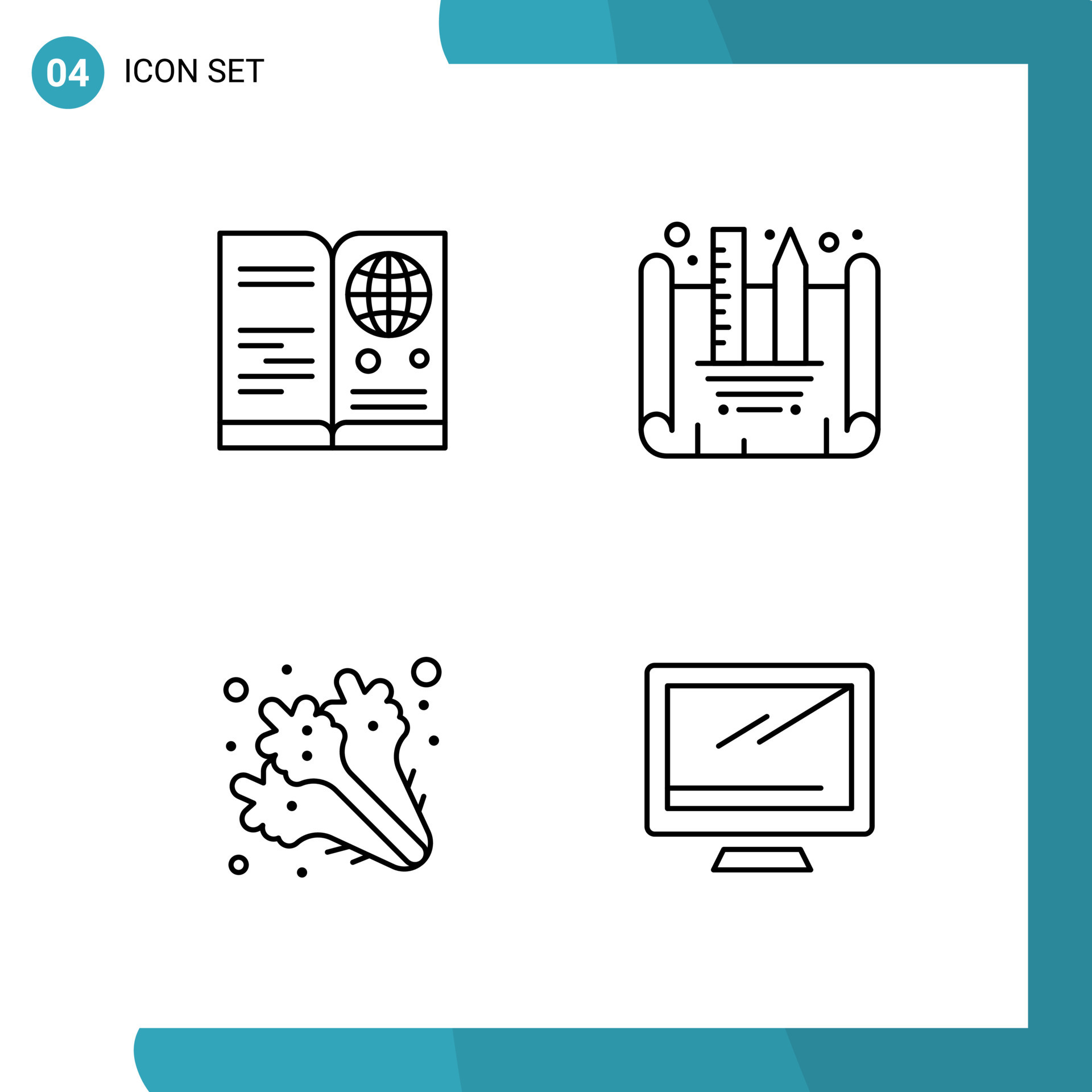 Vector Pack Of 4 Outline Symbols Line Style Icon Set On White