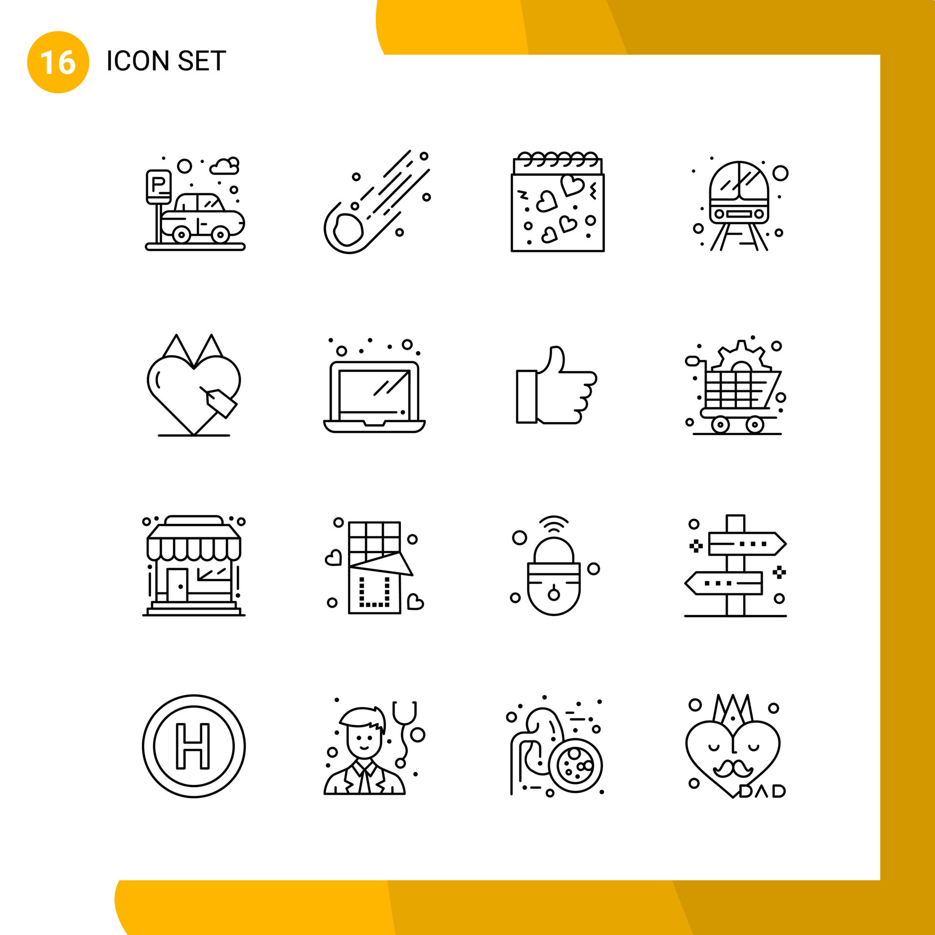 16 Icon Set Line Style Icon Pack Outline Symbols isolated on White ... 16 Icon Set Line Style Icon Pack Outline Symbols isolated on White ...