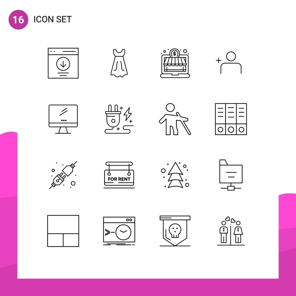 Set of 16 Vector Outlines on Grid for imac monitor online shop computer instagram Editable ...