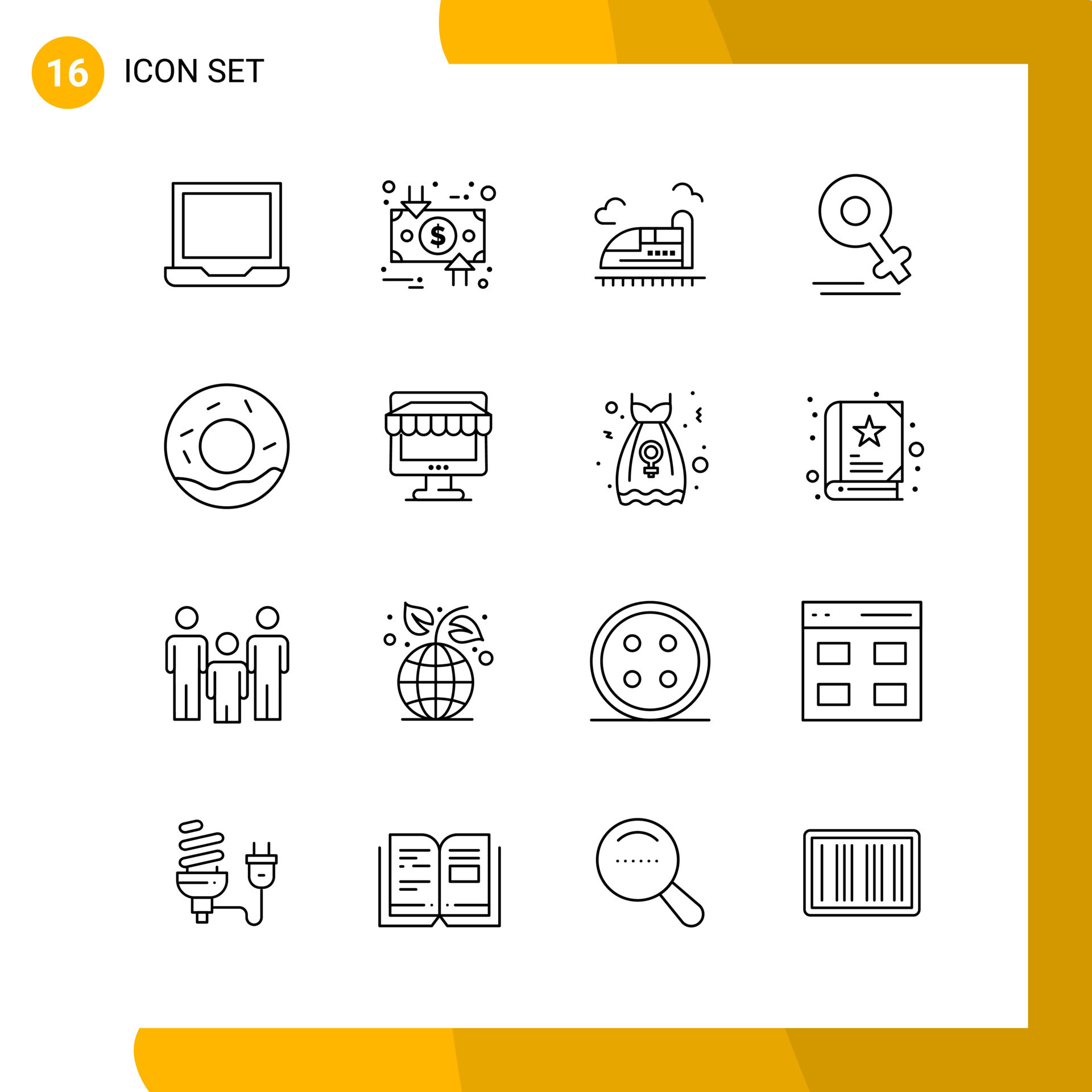 16 Icon Set Line Style Icon Pack Outline Symbols isolated on White ... 16 Icon Set Line Style Icon Pack Outline Symbols isolated on White ...