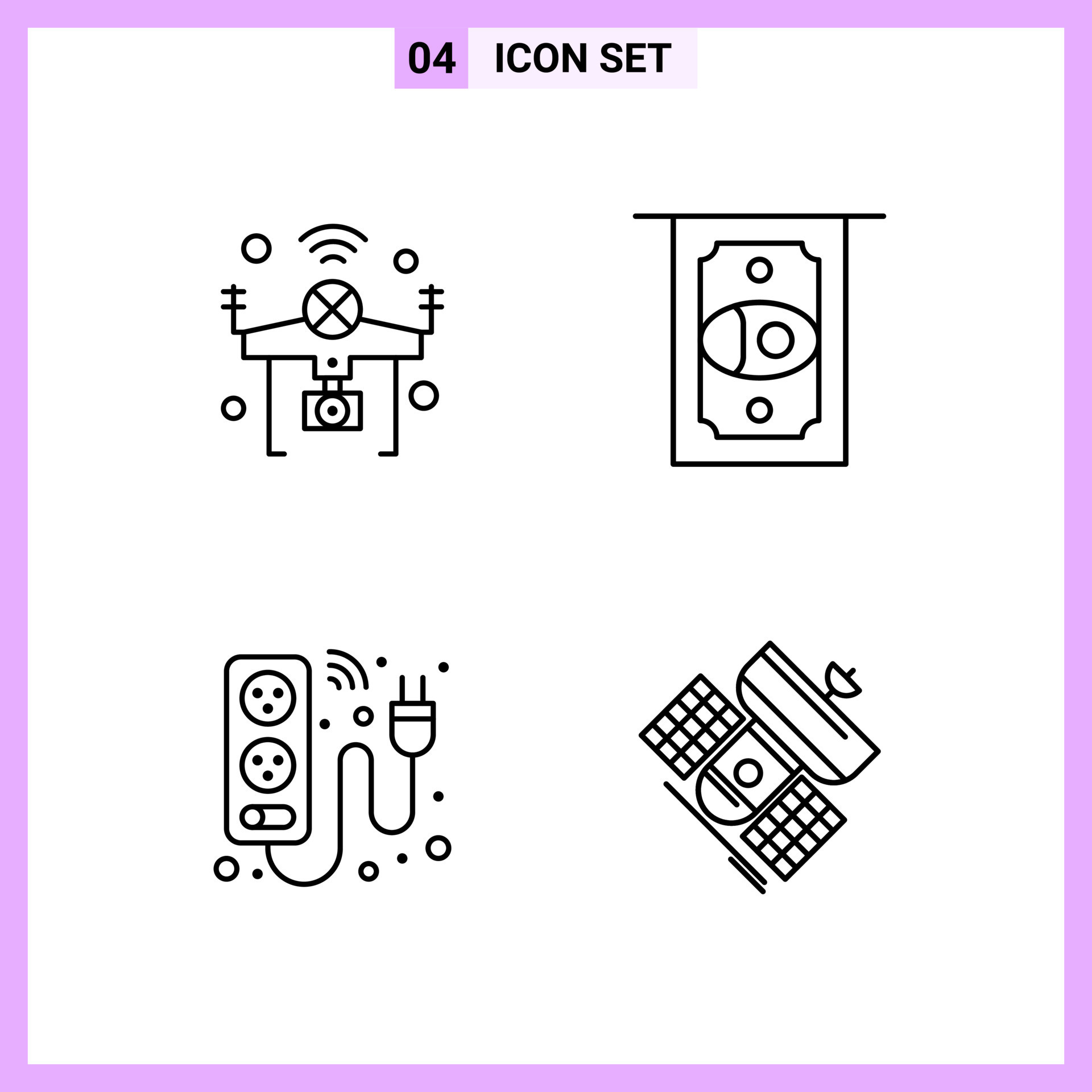 4 Icons in Line Style Outline Symbols on White Background Creative Vector Signs for Web mobile ...