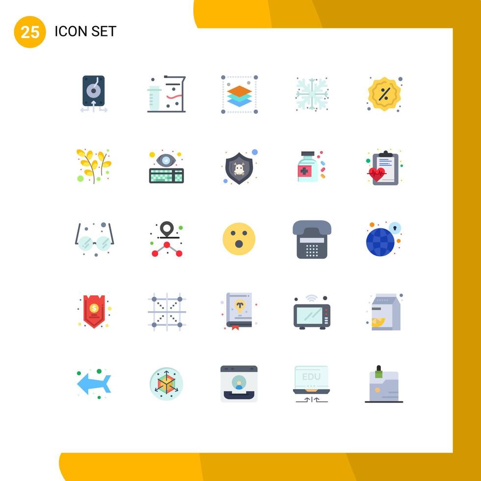 Mobile Interface Flat Color Set Of 25 Pictograms Of Badge Snowflake Science Snow Misc Editable