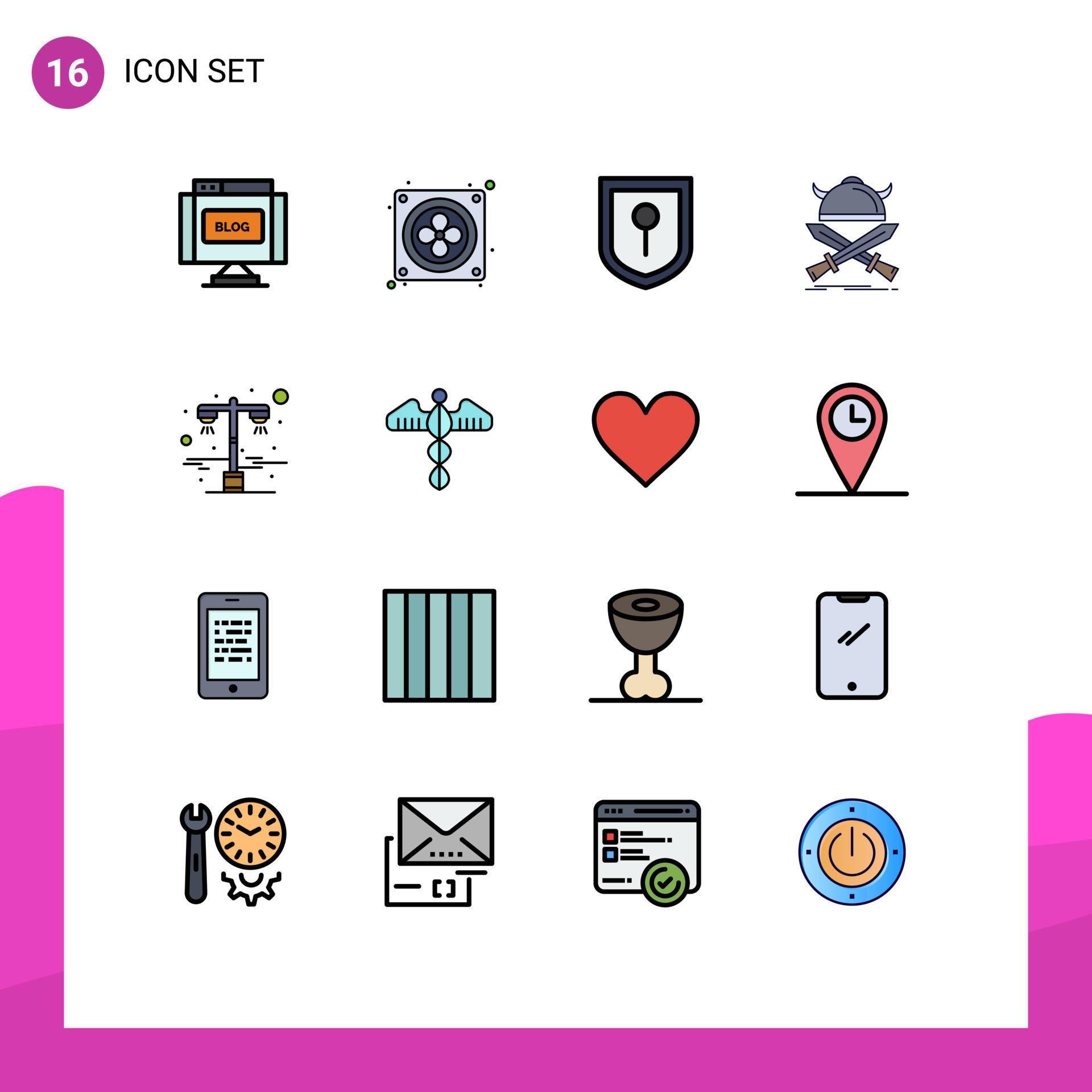 16 Universal Flat Color Filled Line Signs Symbols Of Road Light Light Security Lamp Warrior