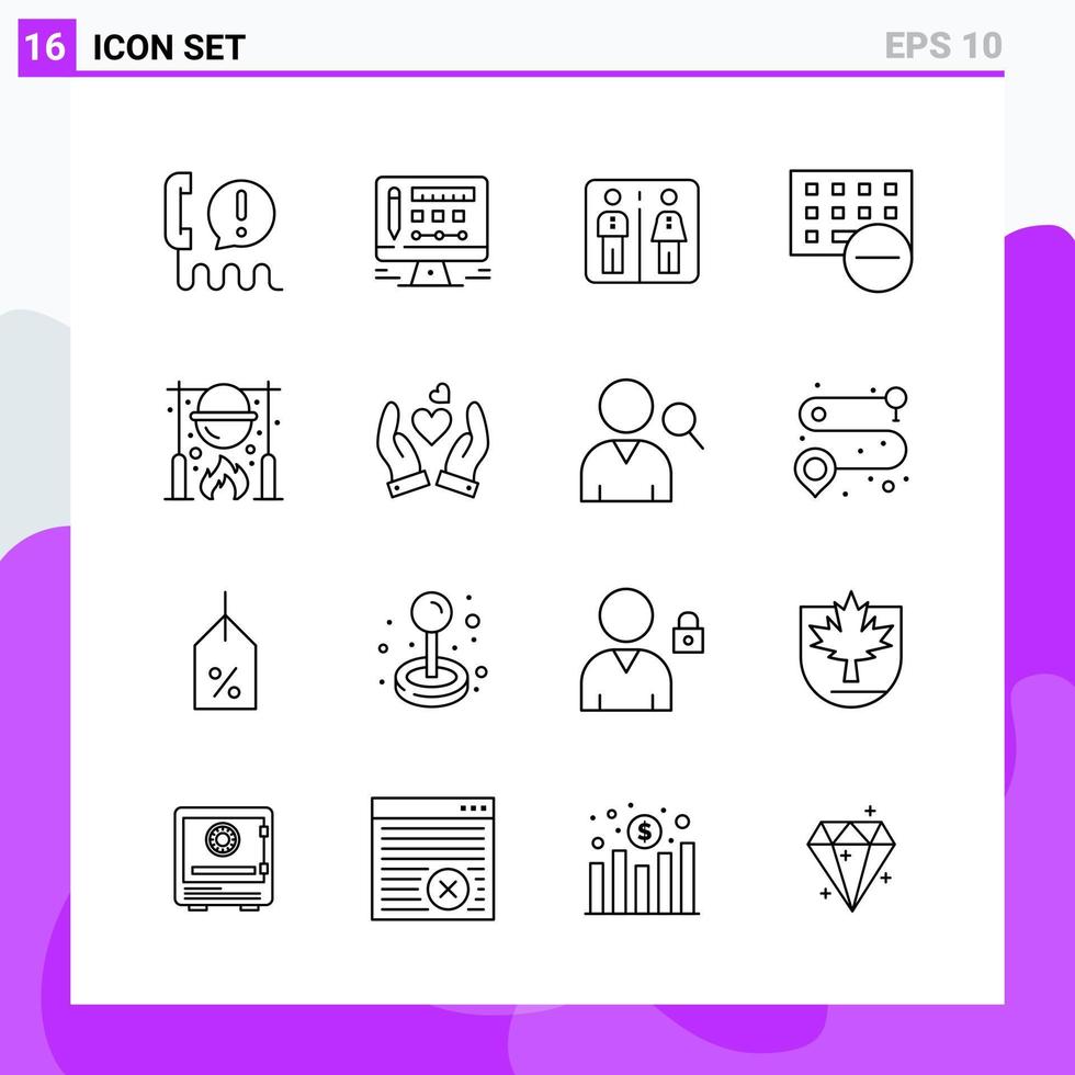 Set of 16 icons in Line style Creative Outline Symbols for Website ...