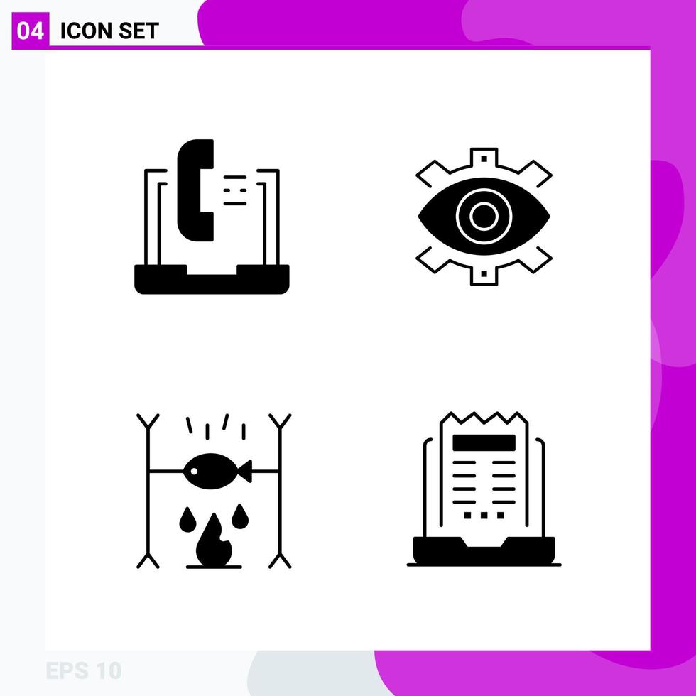 Solid Icon set Pack of 4 Glyph Icons isolated on White Background for ...