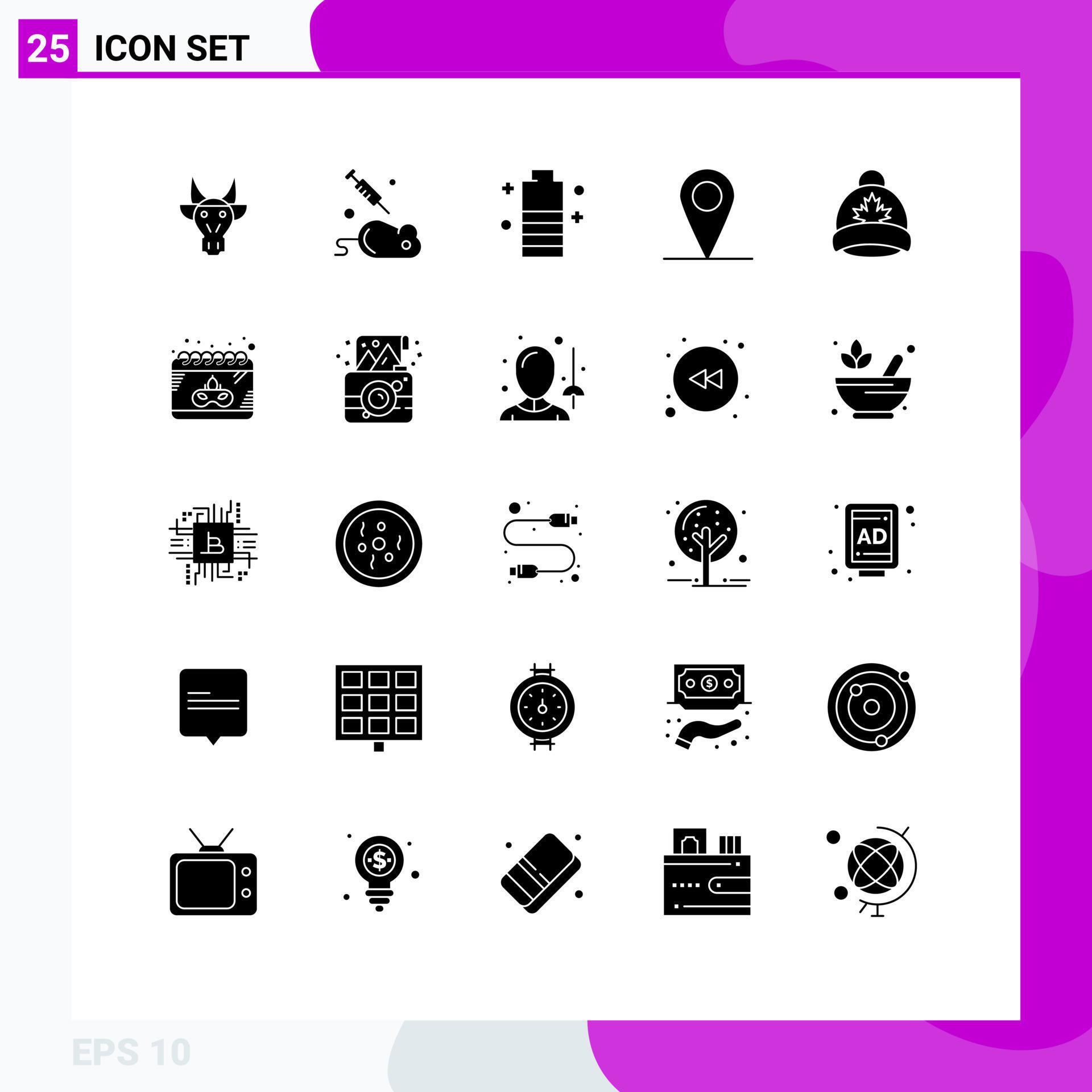 User Interface Pack Of 25 Basic Solid Glyphs Of Hat Map Science Location Mobile Battery Editable