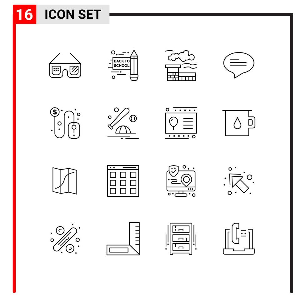 Pictogram Set of 16 Simple Outlines of ball mouse landscape dollar sign ...