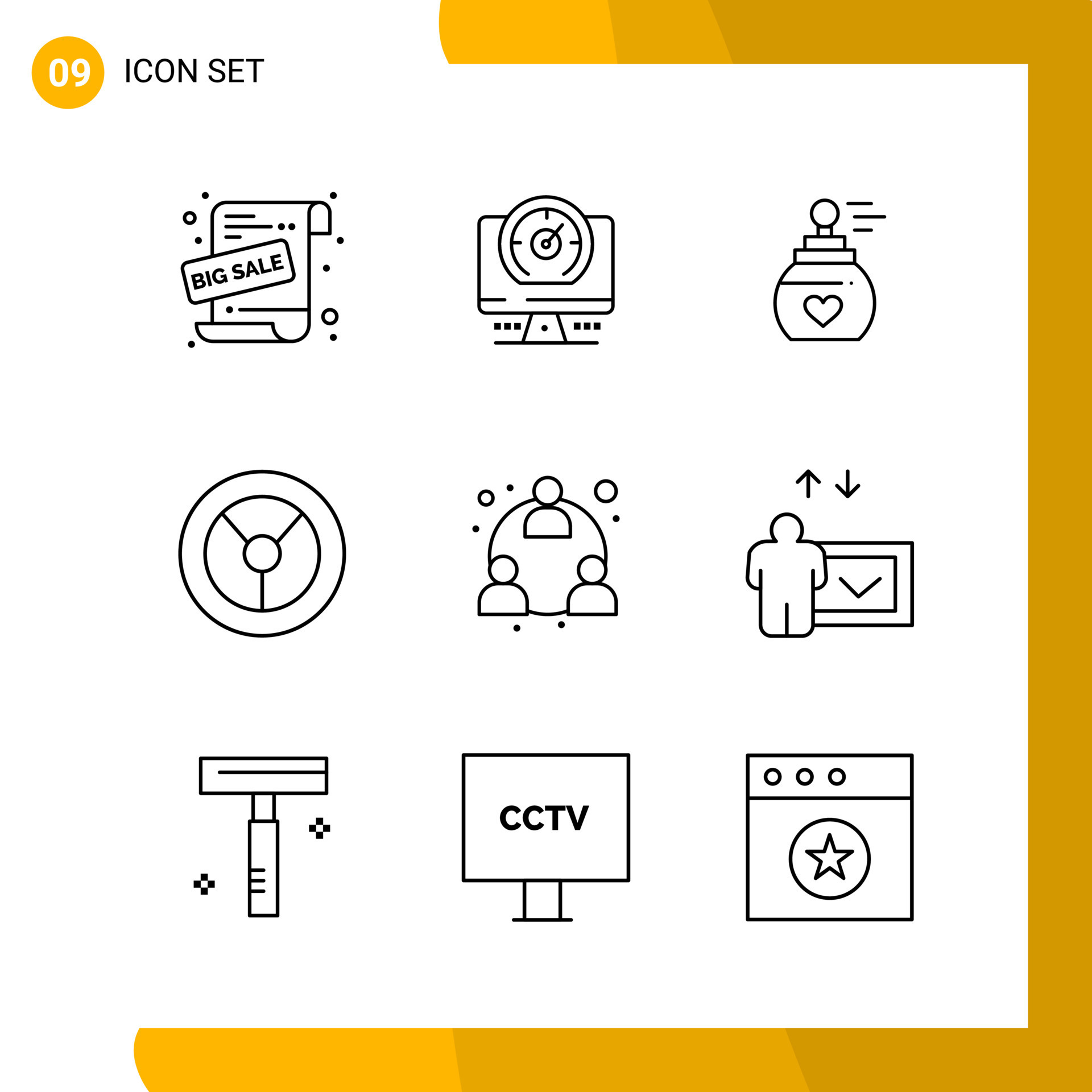 9 Icon Set Line Style Icon Pack Outline Symbols isolated on White ... 9 Icon Set Line Style Icon Pack Outline Symbols isolated on White ...