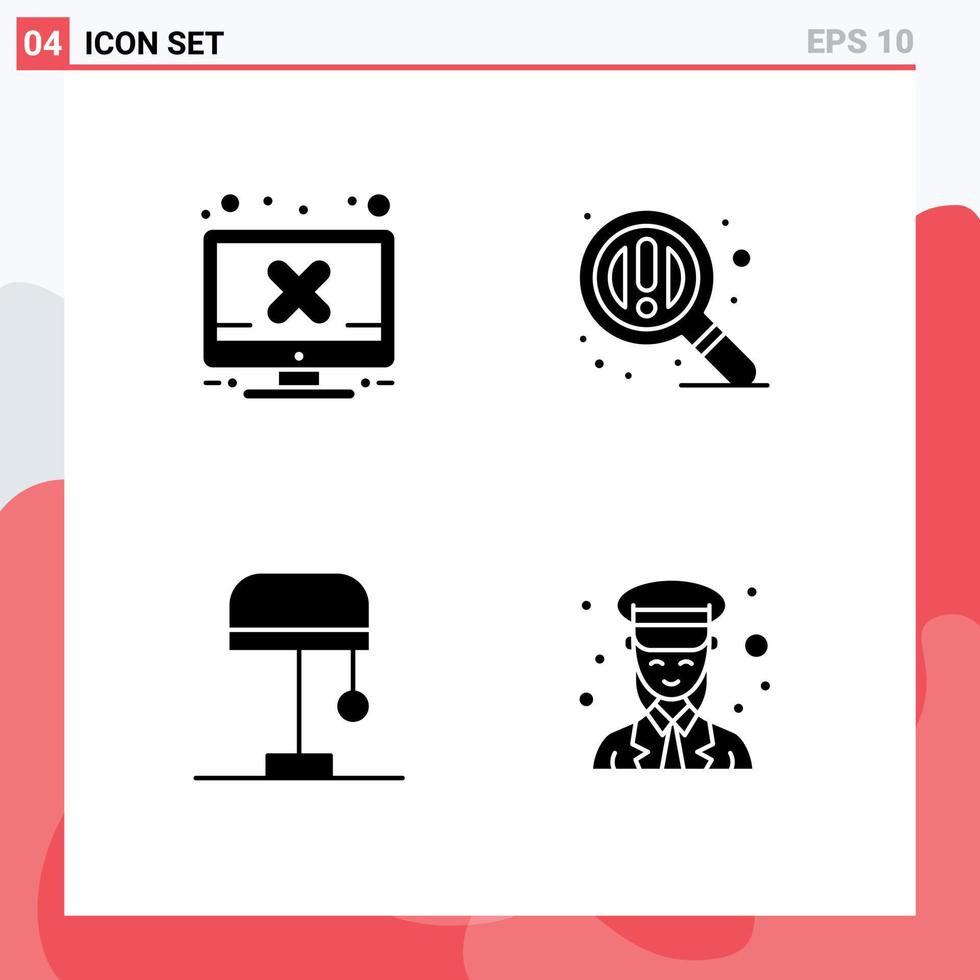 Mobile Interface Solid Glyph Set of 4 Pictograms of computer light ...