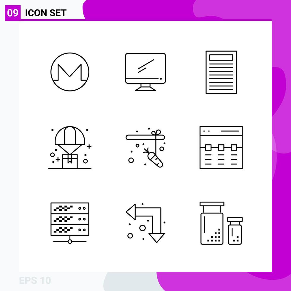 Line Icon set Pack of 9 Outline Icons isolated on White Background for ...