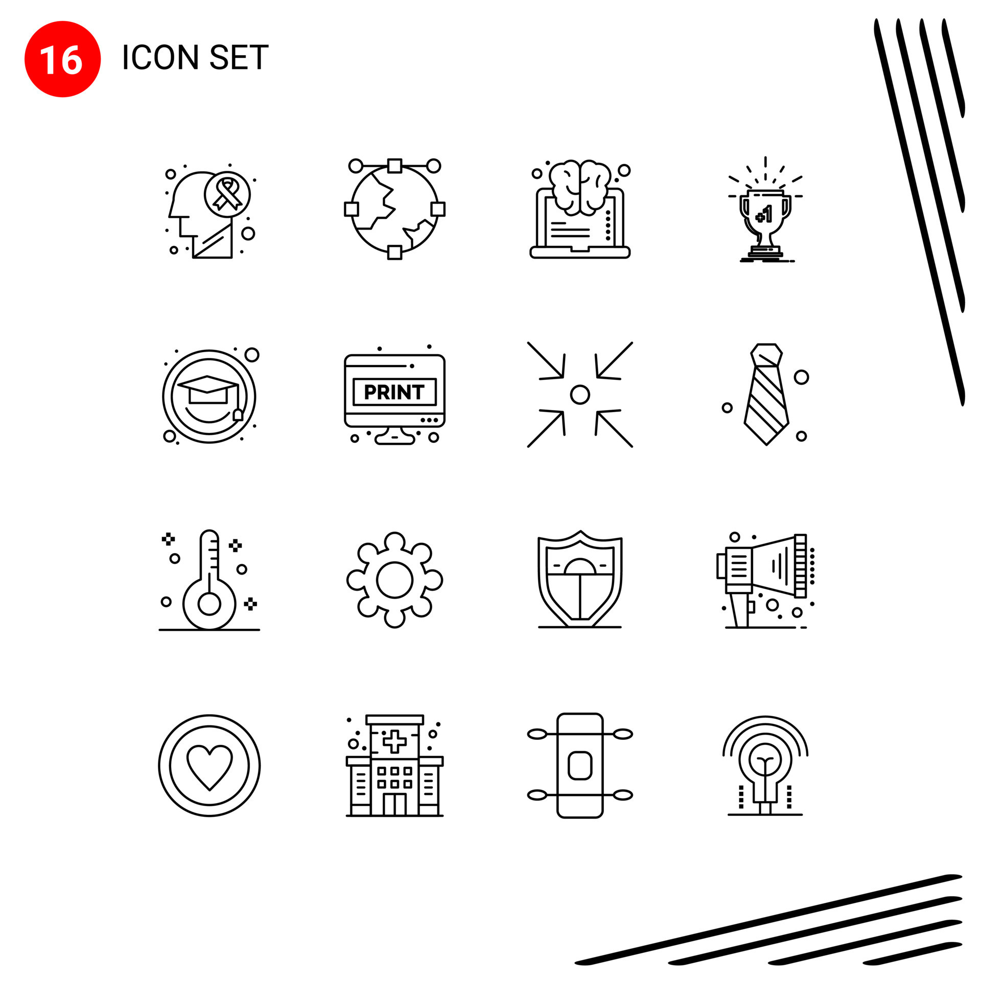 Editable Vector Line Pack Of 16 Simple Outlines Of First Win Line Trophy Think Editable Vector