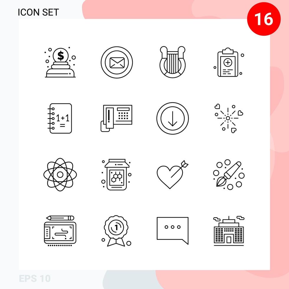 Vector Pack of 16 Icons in Line Style Creative Outline Pack isolated on ...
