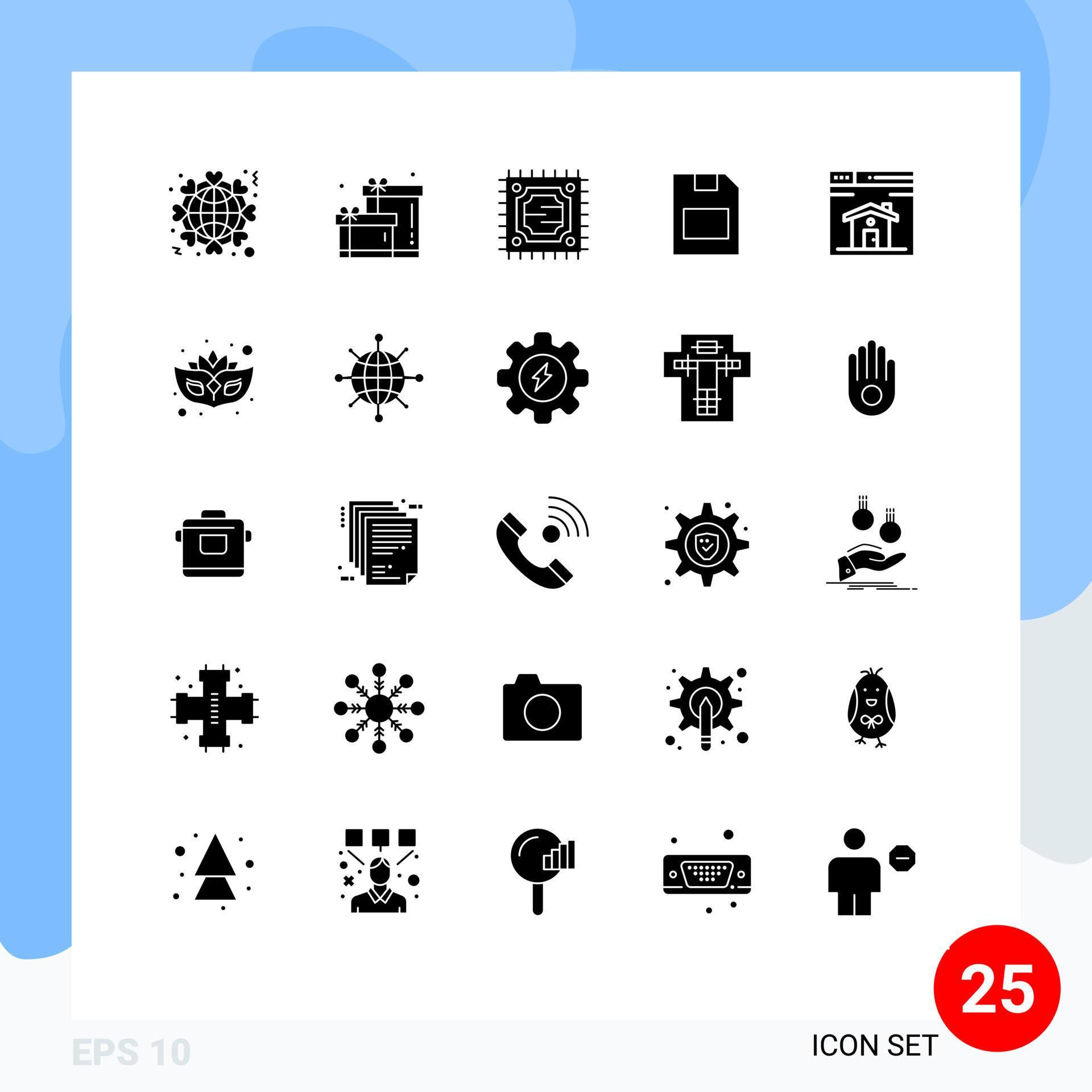 Set Of 25 Modern Ui Icons Symbols Signs For Page Web Cpu Data Memory Card Editable Vector Design