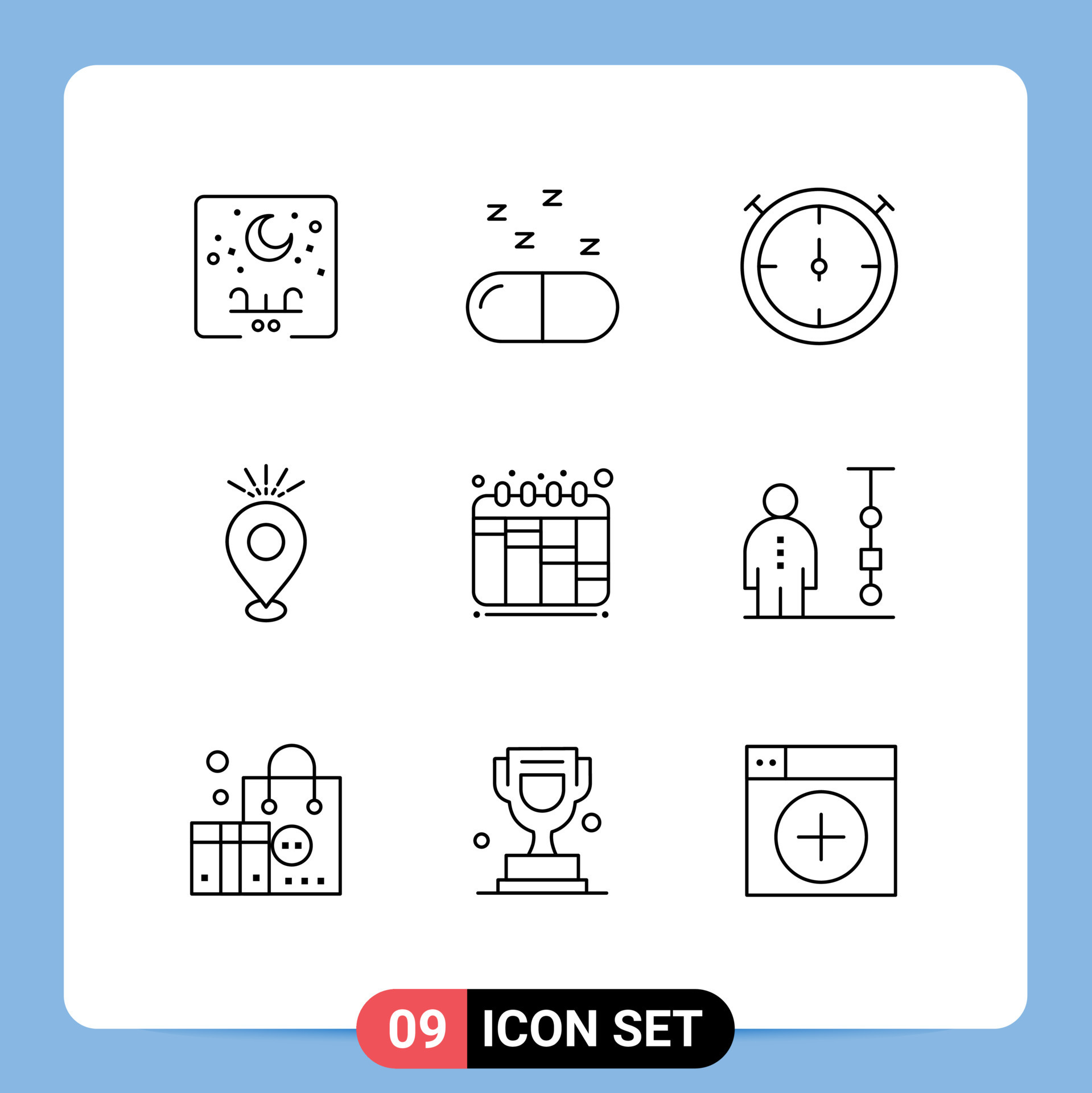 Set Of 9 Modern Ui Icons Symbols Signs For Workflow Iteration Stopwatch Map Camping Editable