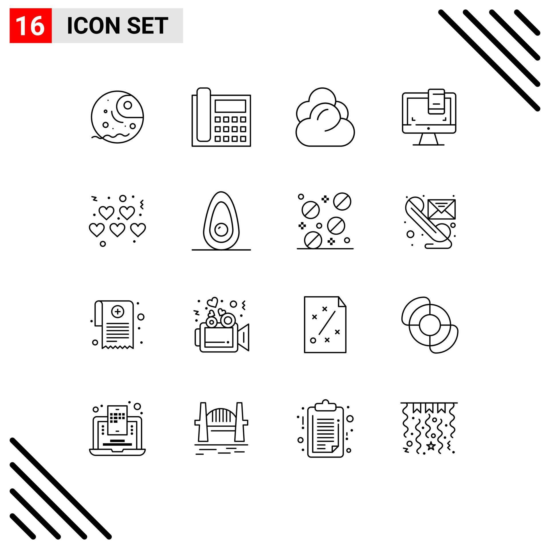 Set Of 16 Commercial Outlines Pack For Hearts Monitor Conversation Computer Storage Editable