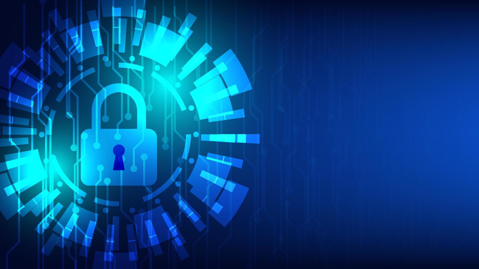 Digital Padlock With Hud Virtual Screen On Blue Background Cyber Security Technology And