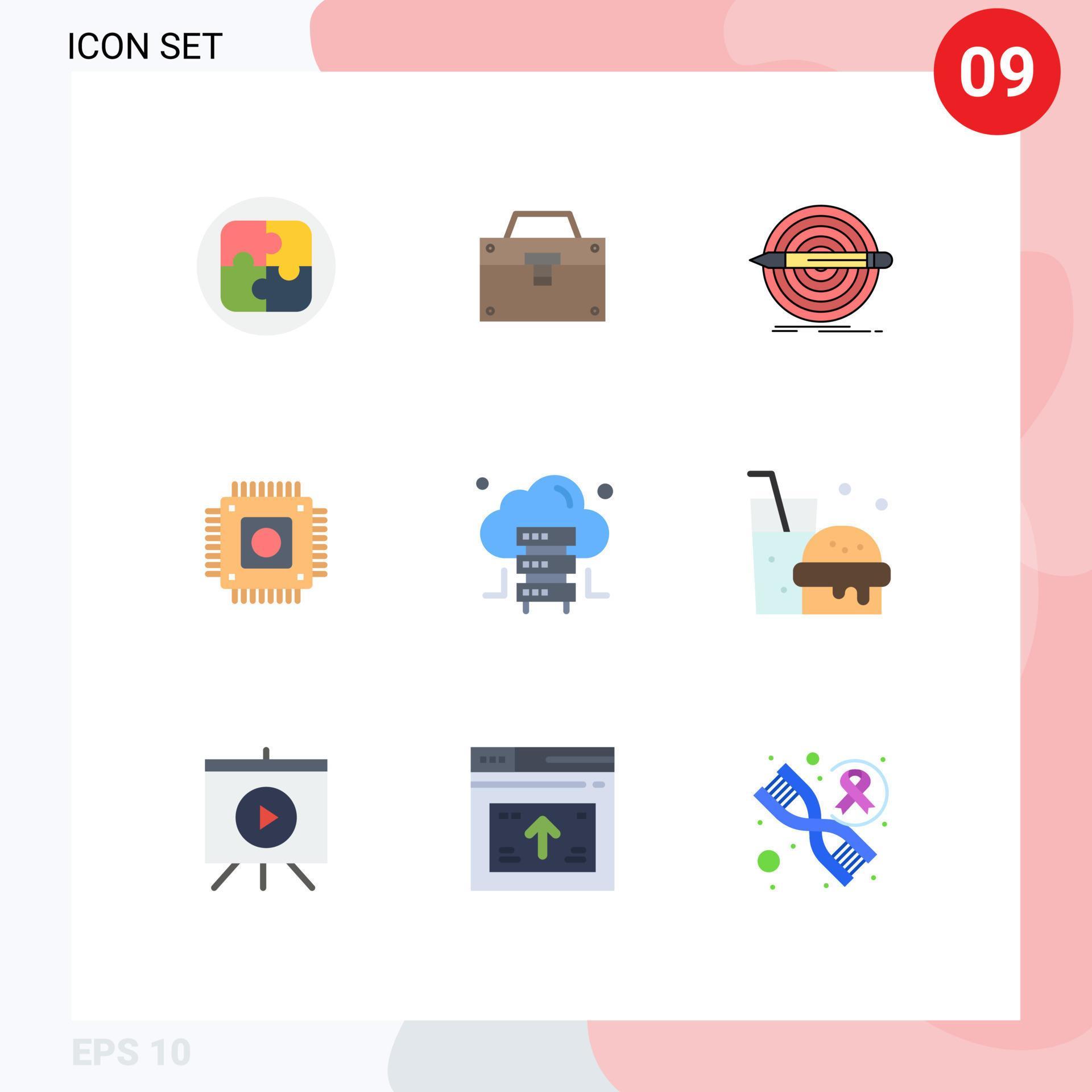 Pack of 9 creative Flat Colors of computer hardware toolkit chip set ...