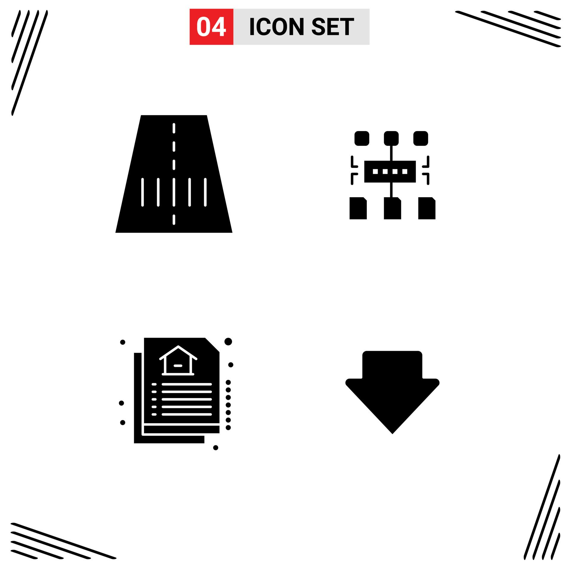 Set of 4 Vector Solid Glyphs on Grid for road real algorithm document ...