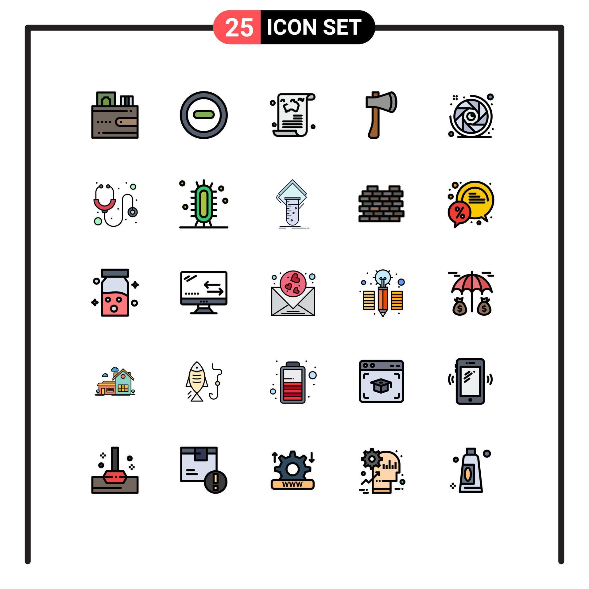 Set Of 25 Modern Ui Icons Symbols Signs For Construction Axe Tool News Axe Ax Editable Vector