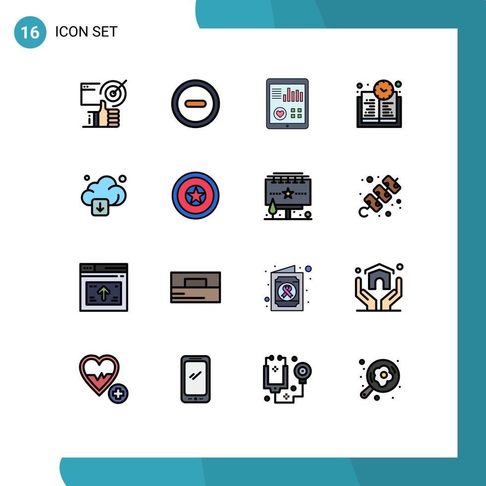 Mobile Interface Flat Color Filled Line Set Of 16 Pictograms Of Arrow Learning Time Monitoring