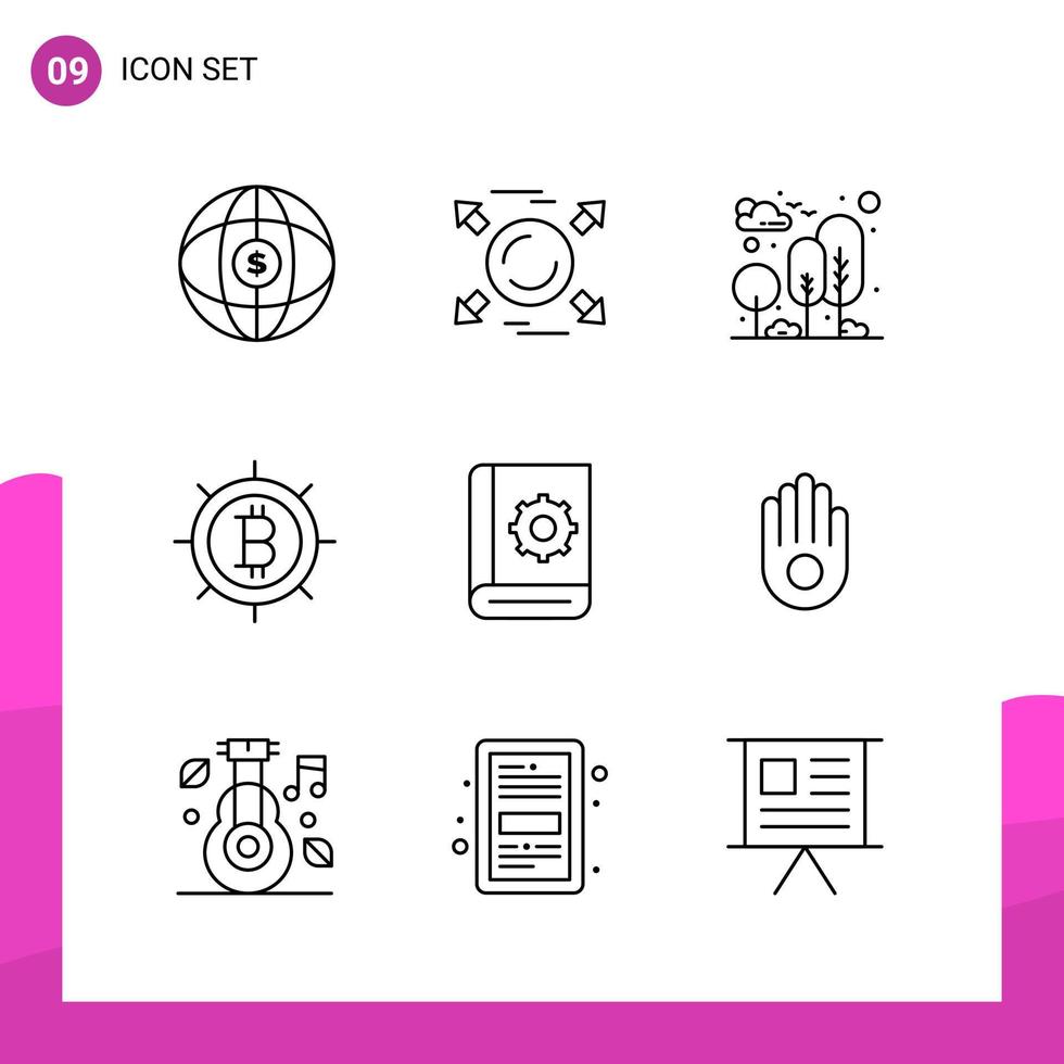 Outline Icon set Pack of 9 Line Icons isolated on White Background for responsive Website Design ...