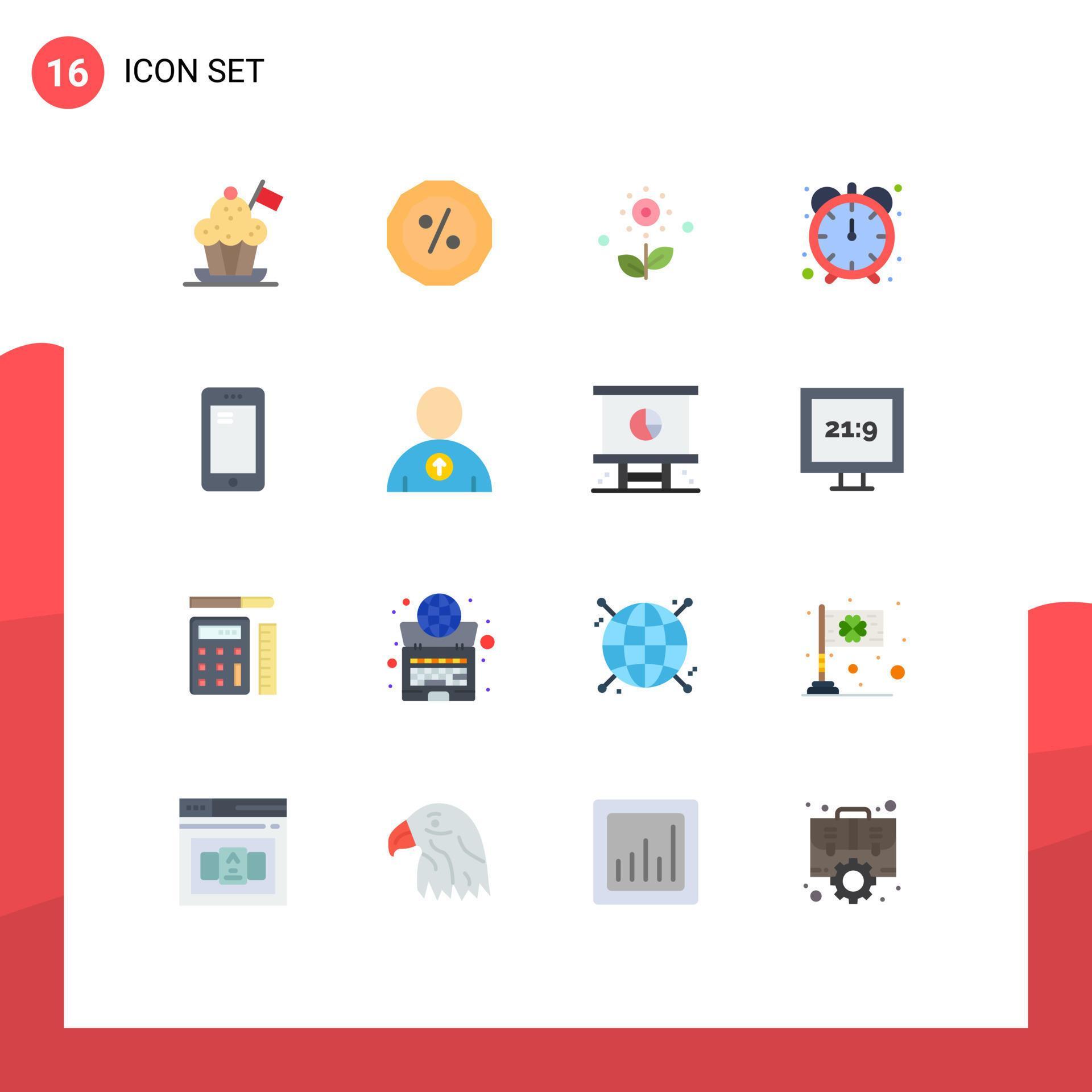 16 Universal Flat Colors Set For Web And Mobile Applications Mobile Phone Flower Stopwatch