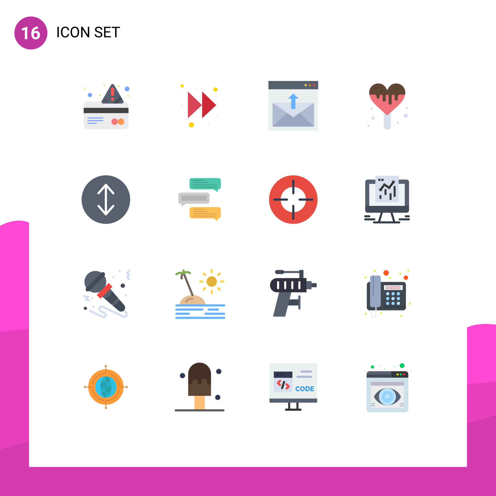 16 Thematic Vector Flat Colors And Editable Symbols Of Chat Arrows Contact Sweets Ice Cream