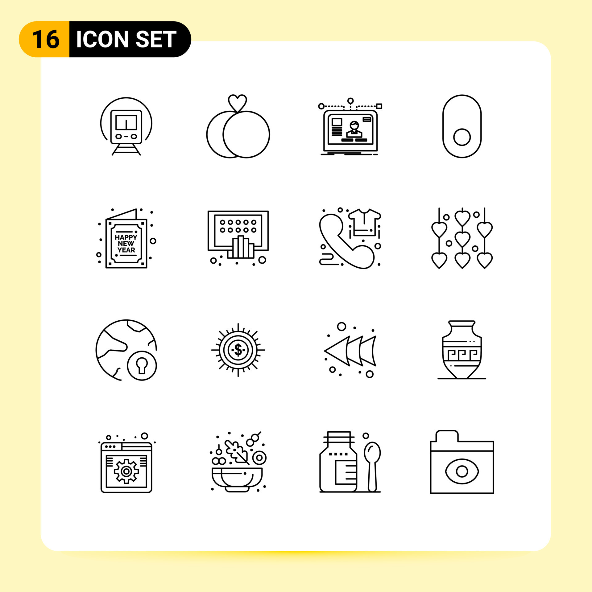 Set Of 16 Modern Ui Icons Symbols Signs For Happy Card Website Wireless Apple Editable Vector