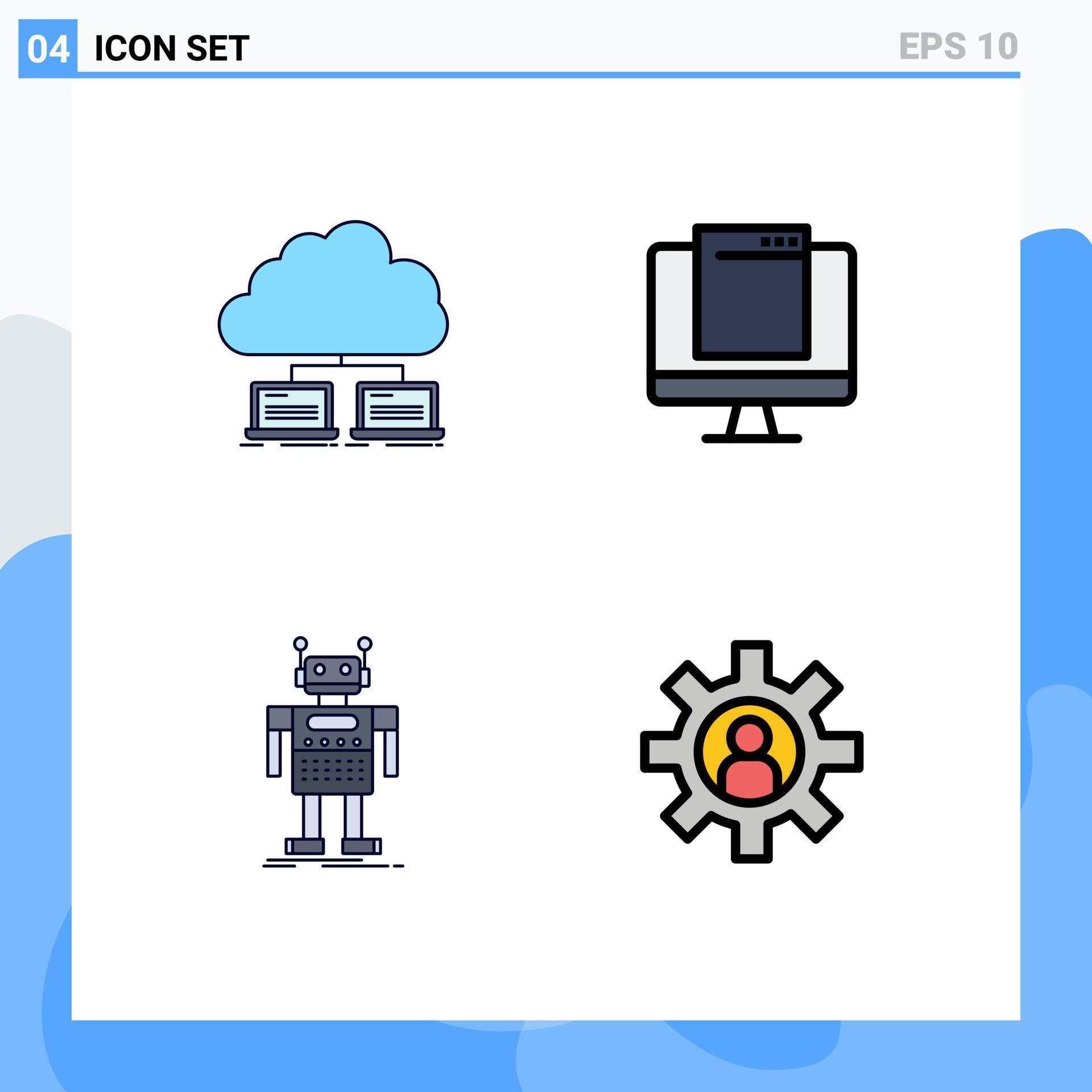 Set of 4 Modern UI Icons Symbols Signs for cloud popup internet monitor ...